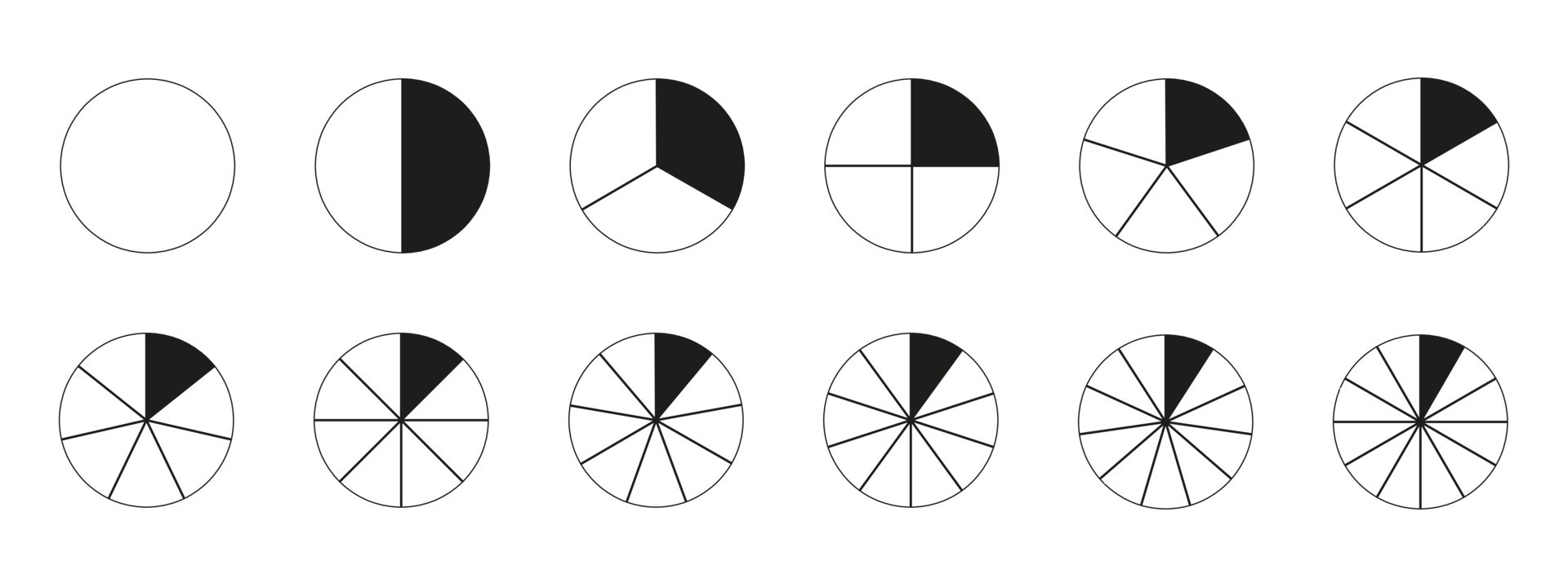 Segment slice icon. Pie chart template. Circle section graph line art. 1,2,3,4,5,6,7,8,9,10,11 ...