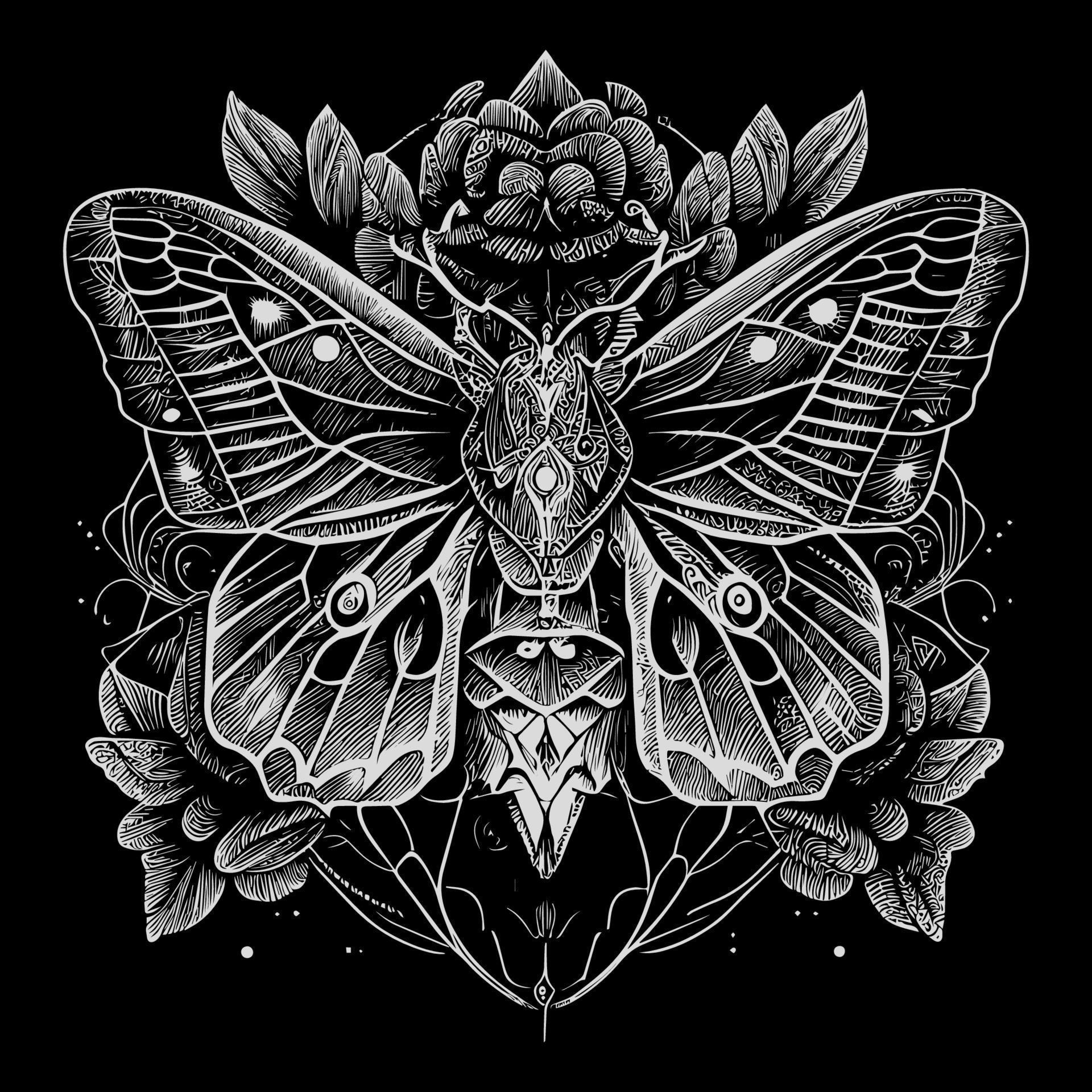 The death's head moth illustration in line art is a strikingly beautiful and intricate ...