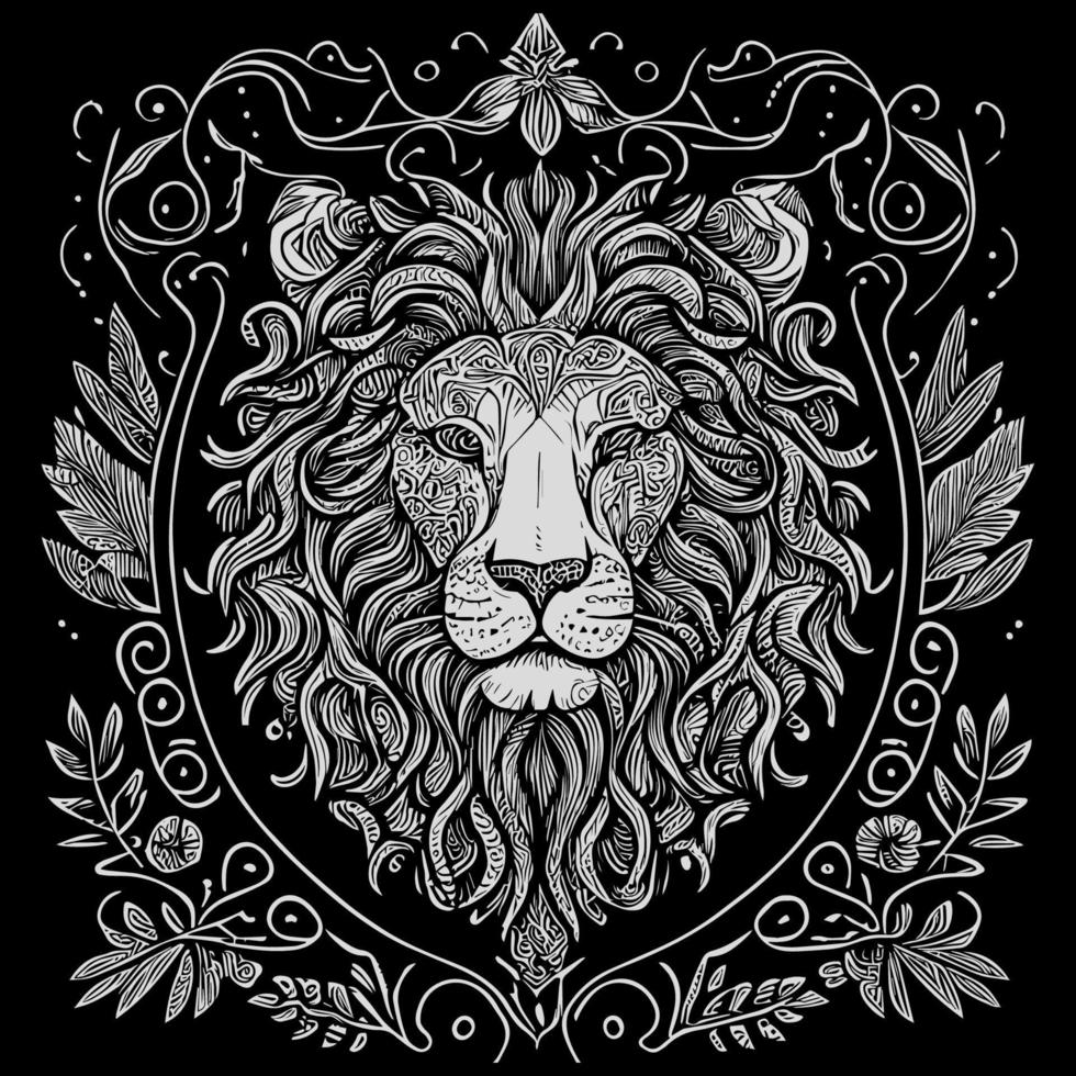 Stunning drawing portrays the majestic head of a lion adorned with a ... Stunning drawing portrays the majestic head of a lion adorned with a ...