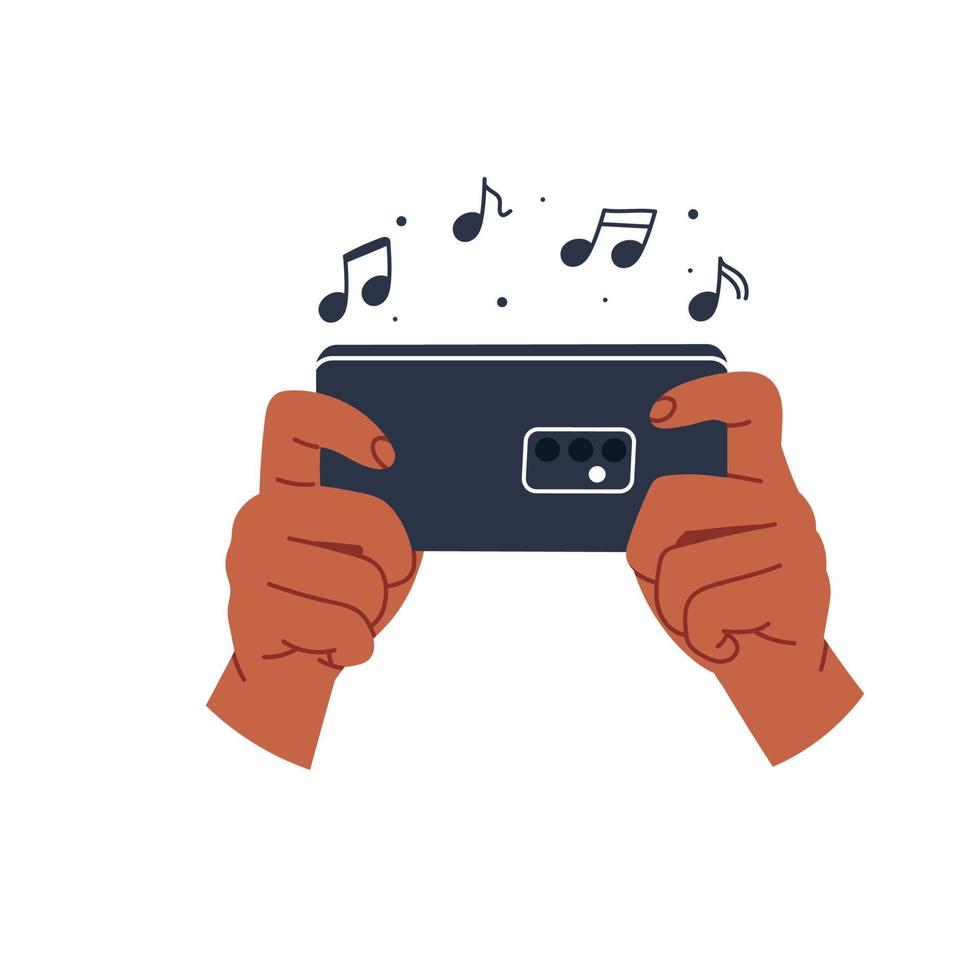 Phone in hand. Scrolling, information search, social networks. Flat vector illustration 20321599 ...