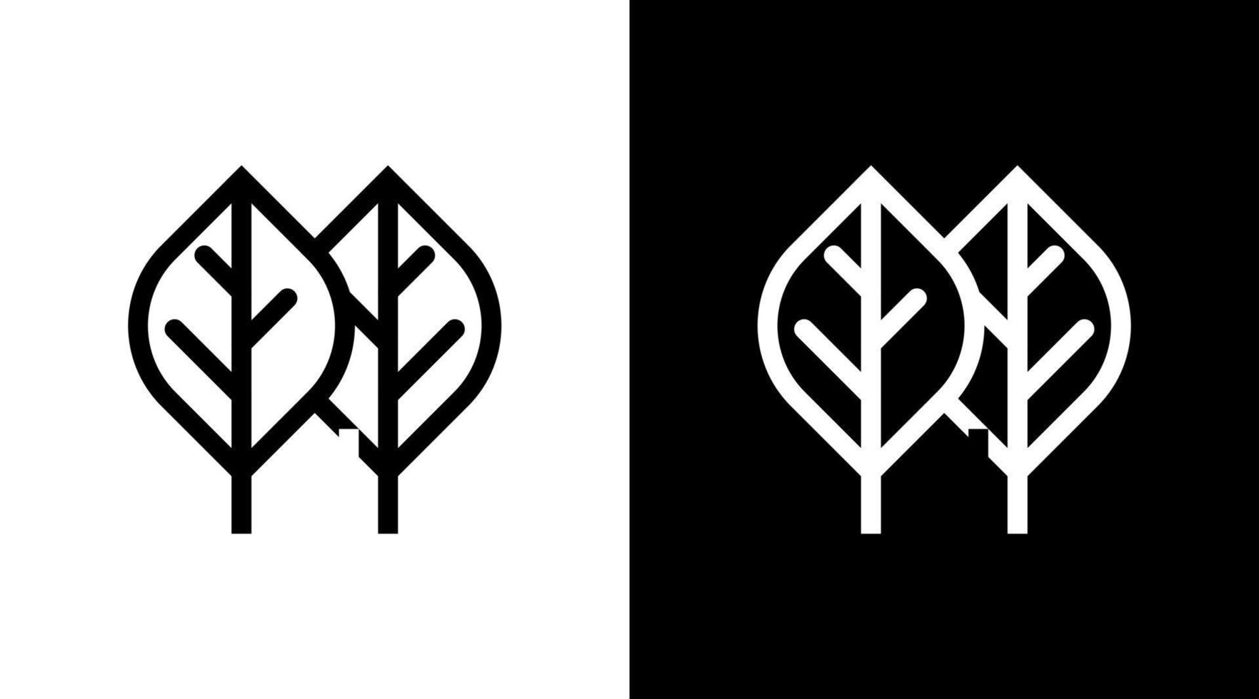 Leaves logo with home ecology black and white icon illustration vector ...