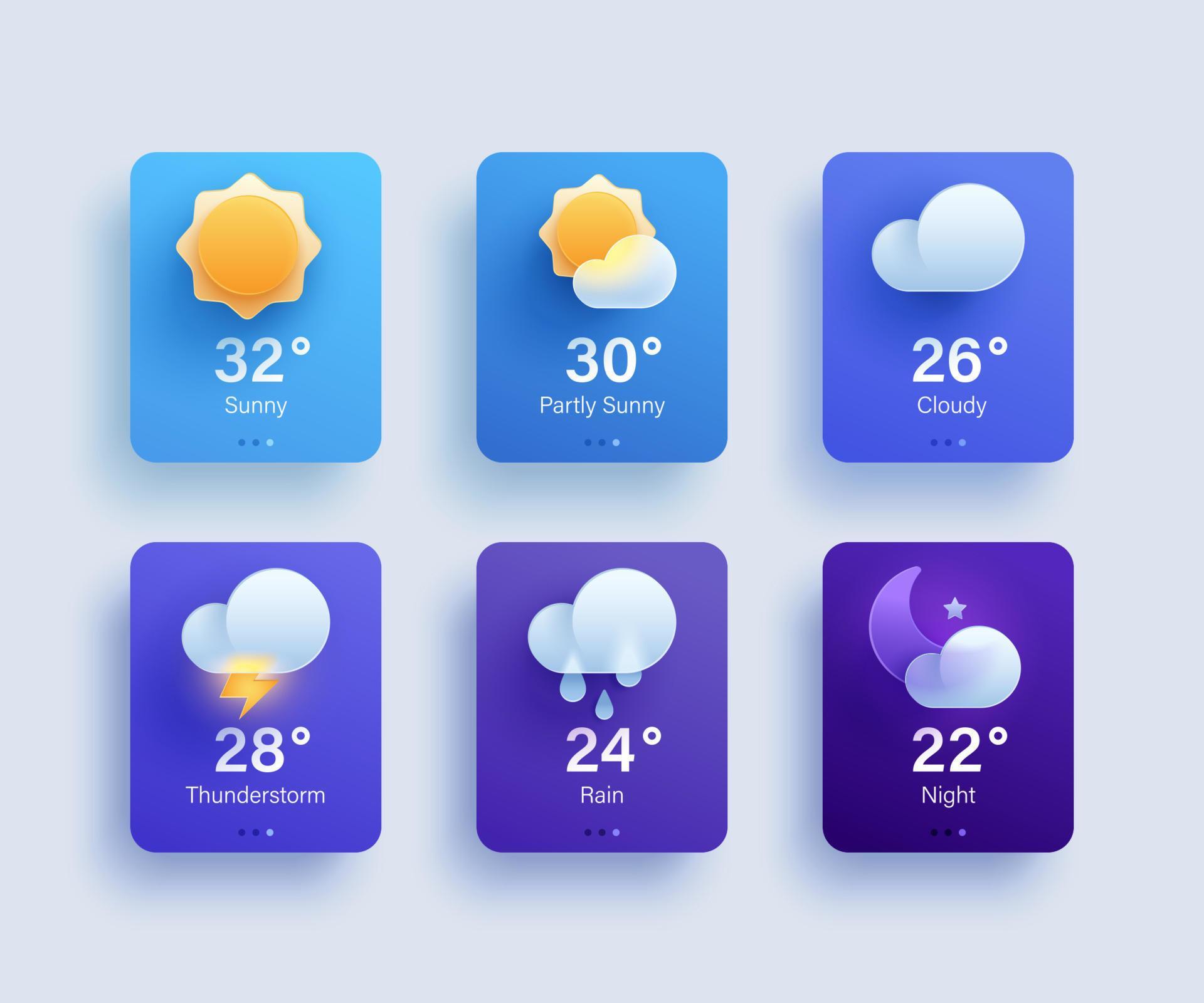 Website Or Mobile App Ui Icon Set For Weather Forecast 3d Modern Glass Morphism Design