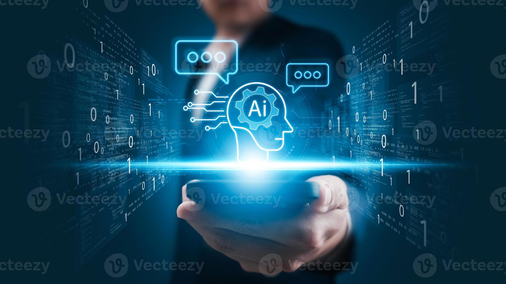 Concept Humans Work With Artificial Intelligence Humans Use Intelligent Ai Technology Enter