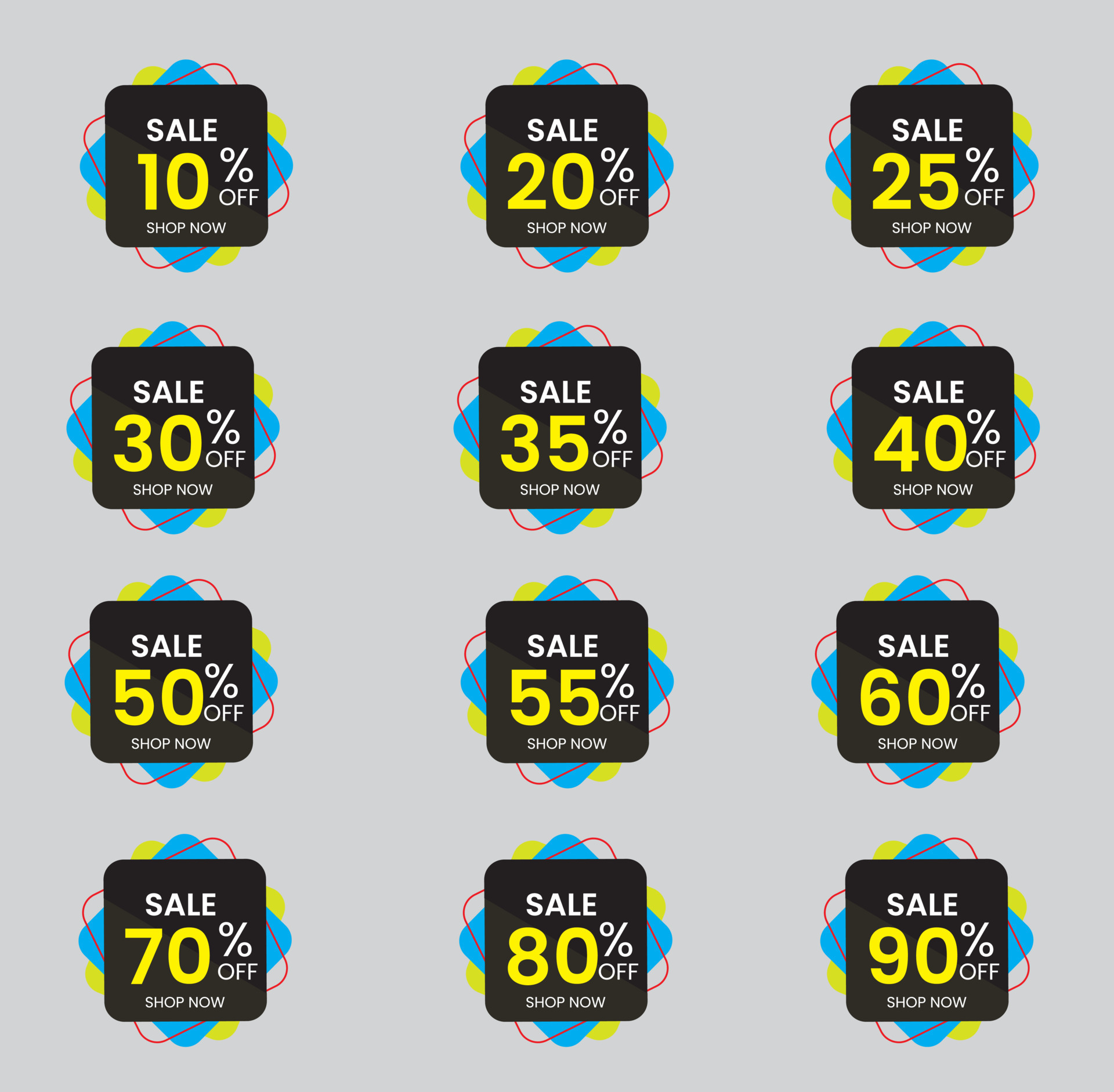 10, 20, 30, 40, 50, 60, 70, 80, 90 percent off, Discount stickers set for shop, Free Vector ...