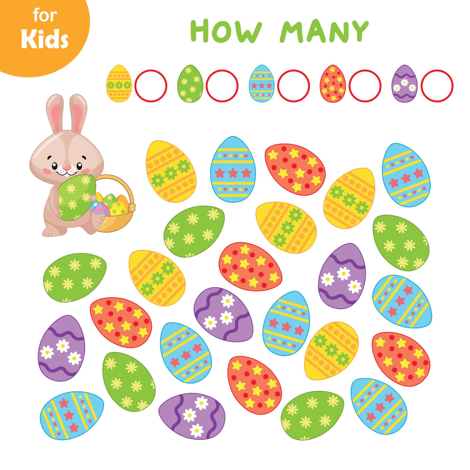 Easter Bunny With A Basket. Help The Rabbit Count And Collect All The ...