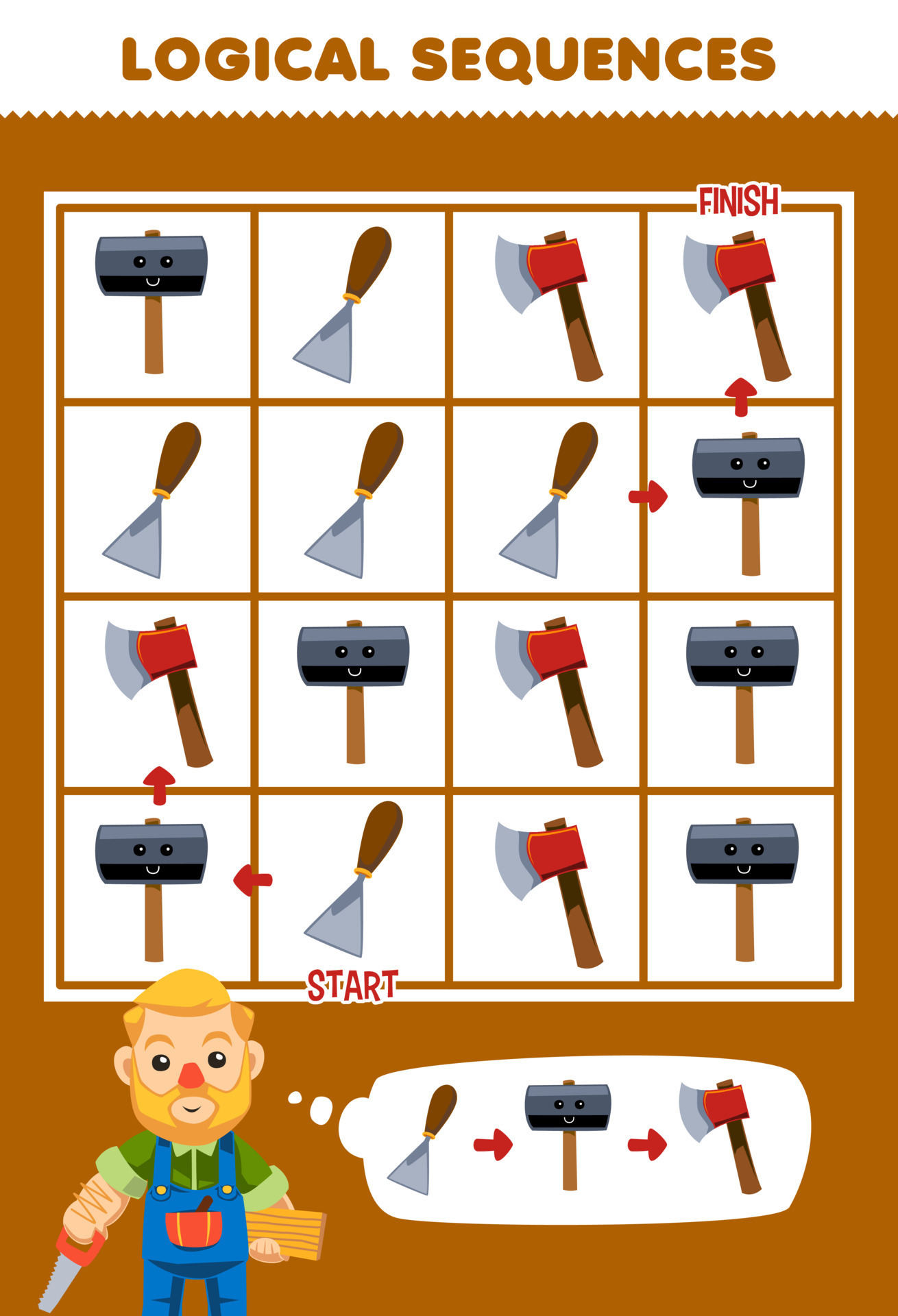 Education game for children logical sequence help carpenter sort chisel ...