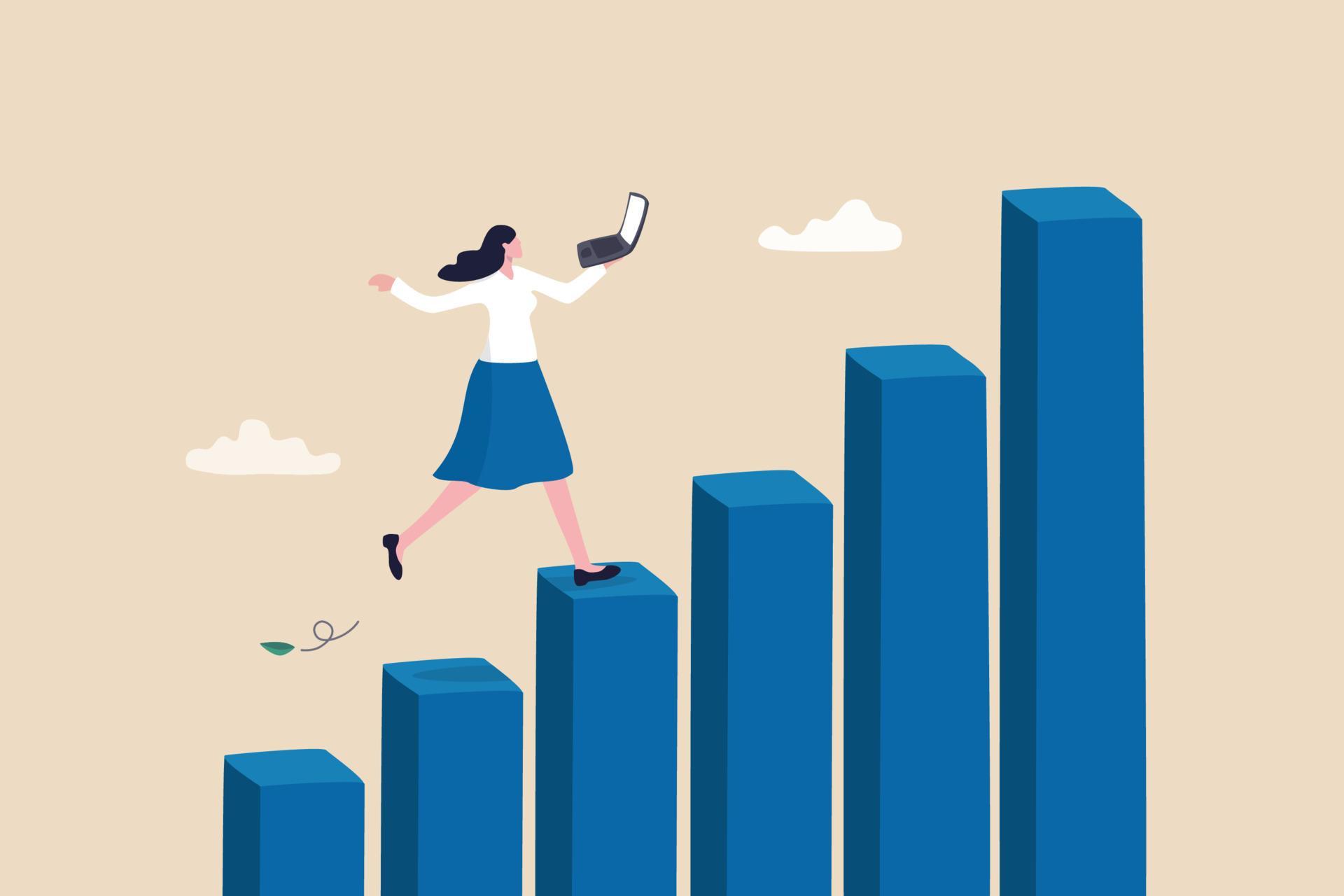 Growth or improvement, progress on career path to achieve business goal ...