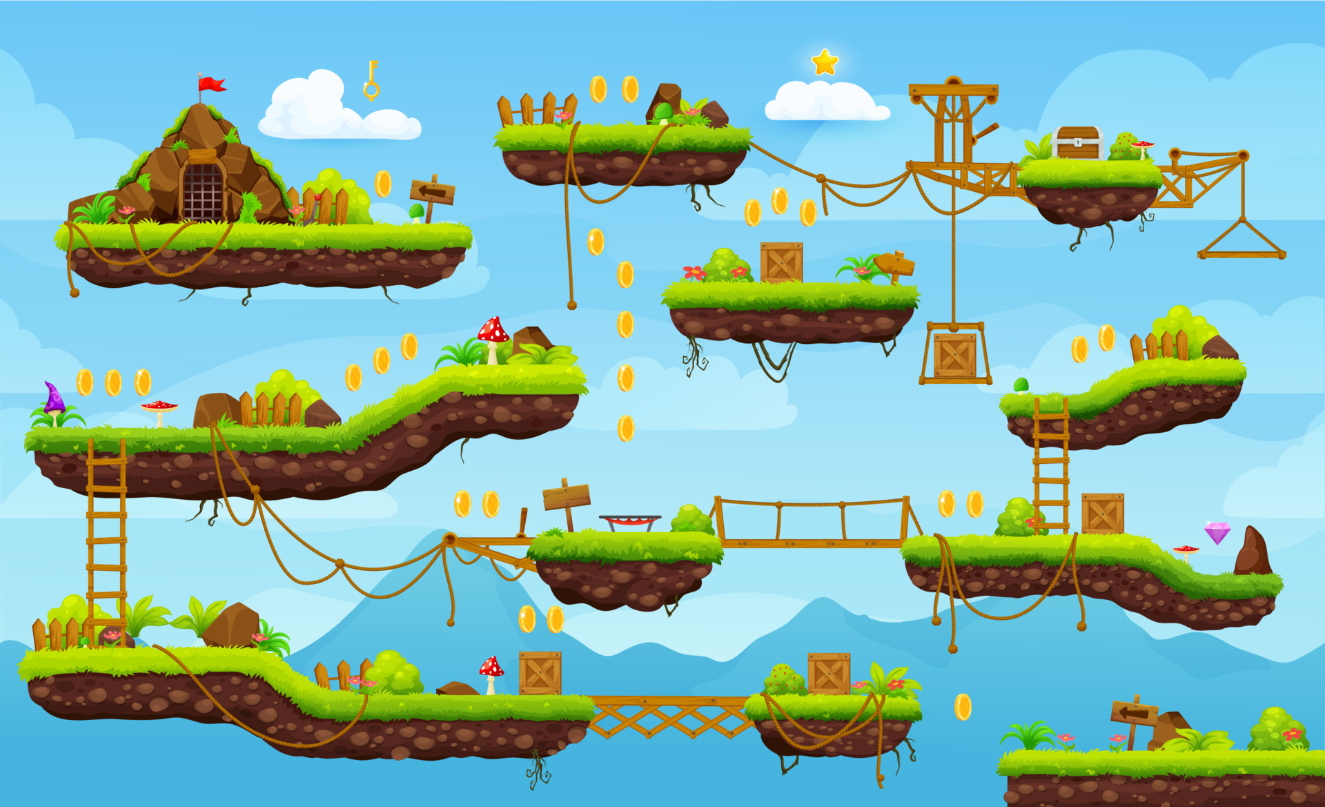 Retro 2d Arcade Game Level Platforms Background 20363464 Vector Art At