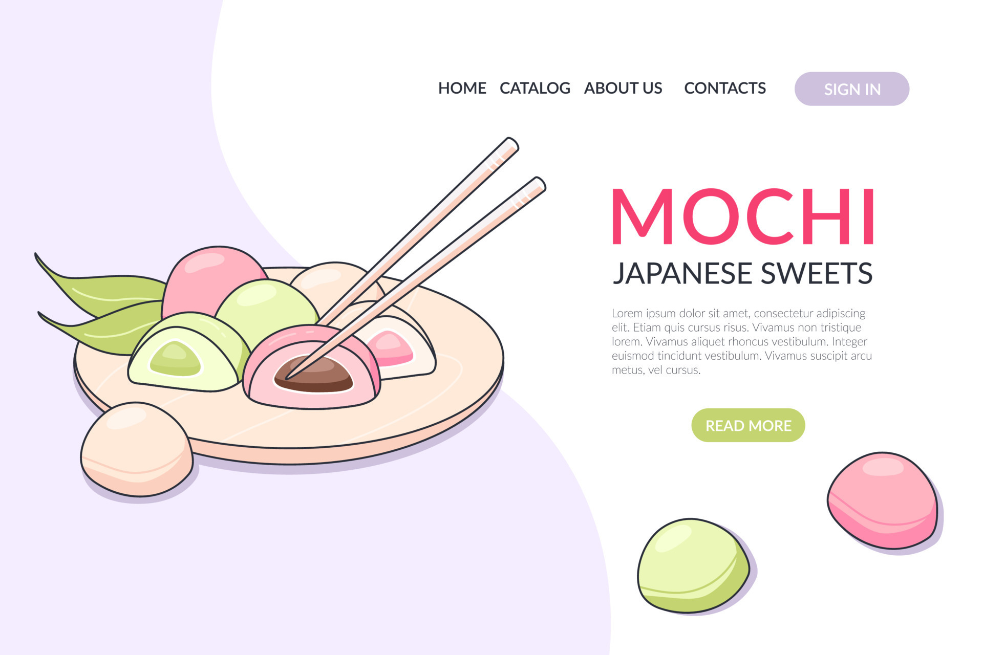 Web Page With Sweet Mochi On A Light Background Japanese Asian Traditional Dessert Banner