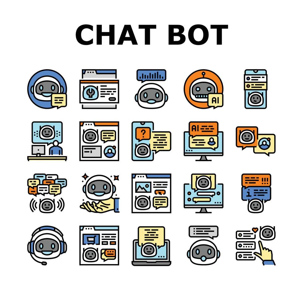 chat bot robot service online icons set vector 20376574 Vector Art at ...