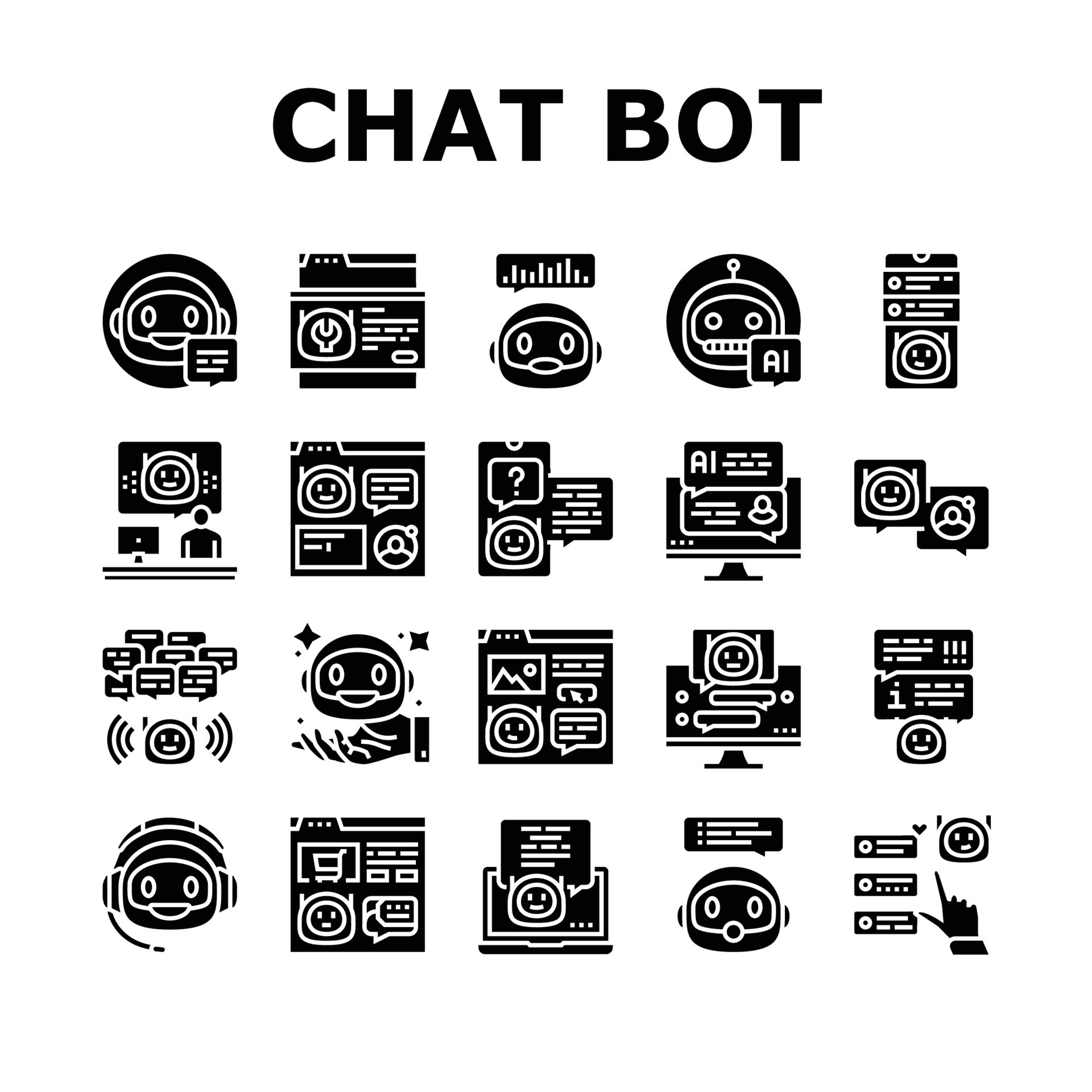 chat bot robot service online icons set vector 20376575 Vector Art at ...
