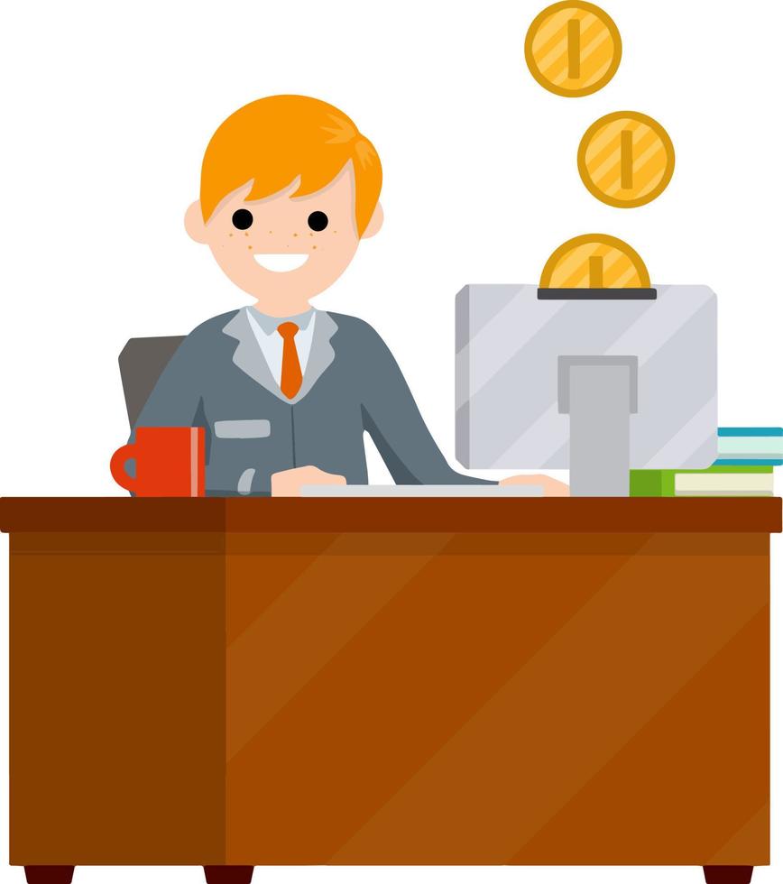 hombre sentado a mesa con computadora y mecanografía texto mensaje. salario en Internet. dibujos ...