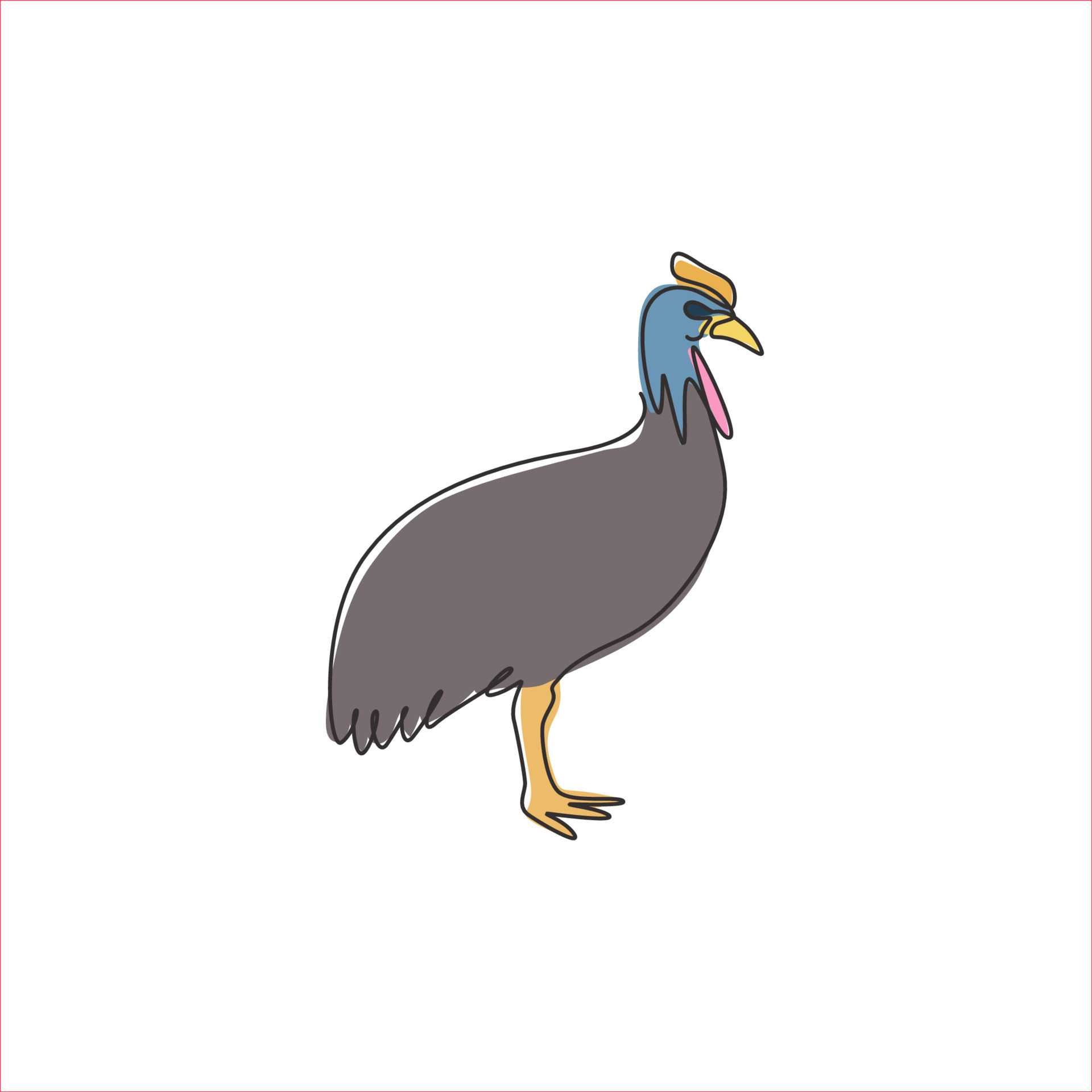 Single Continuous Line Drawing Of Exotic Cassowary For Company Logo Identity Big Flightless