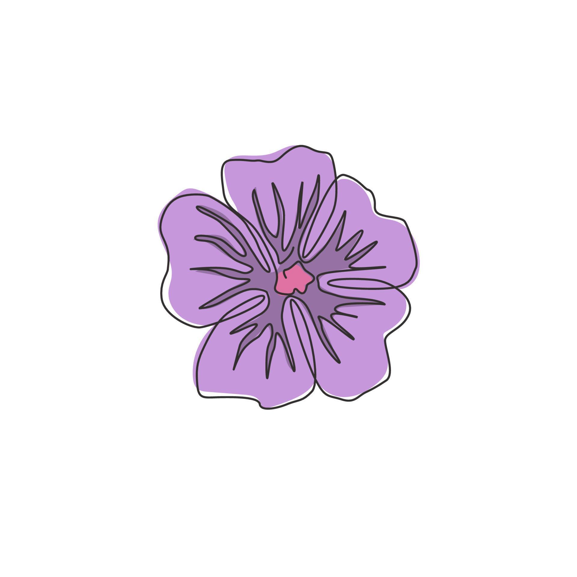 Single One Line Drawing Beauty Fresh Purple Mallow For Garden Logo