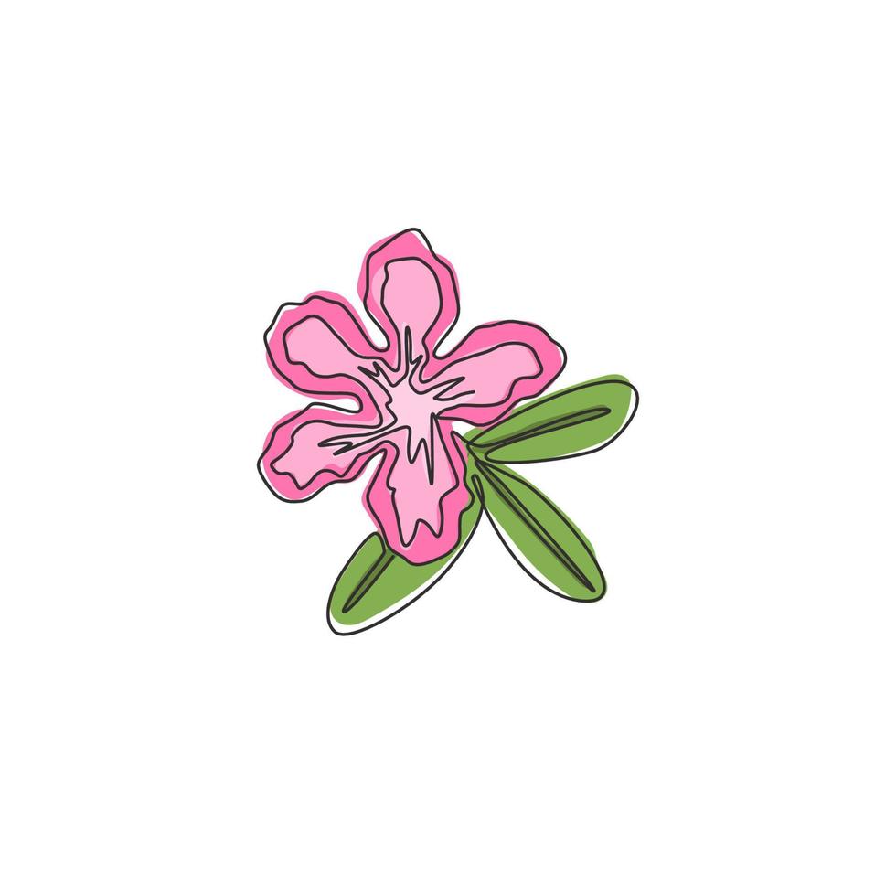 One Single Line Drawing Of Fresh Beauty Adenium For Garden Logo