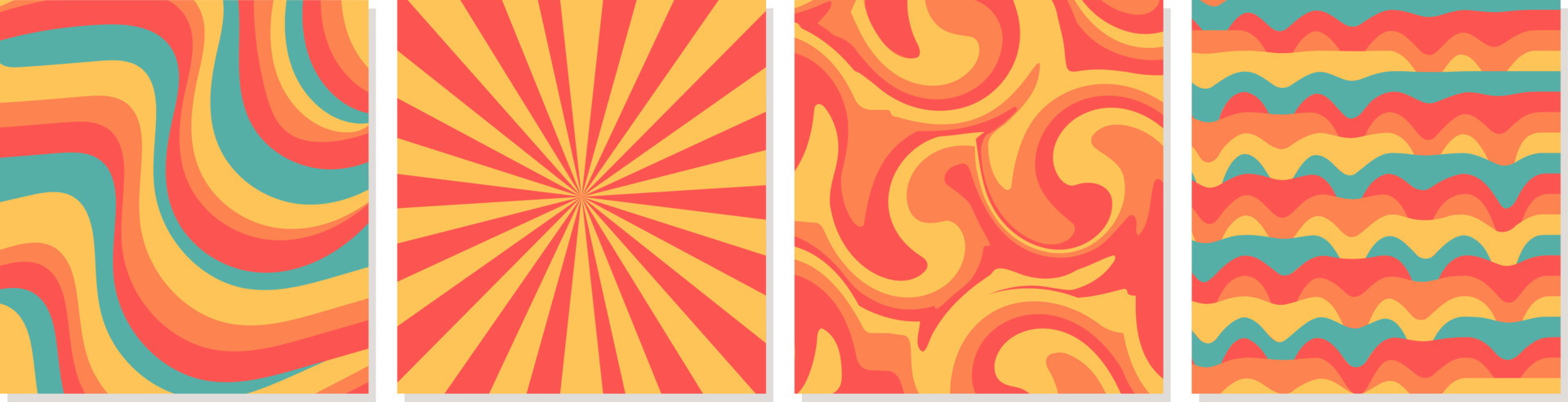 Groovy bright background. Starburst rays, colorful funky waves with ...