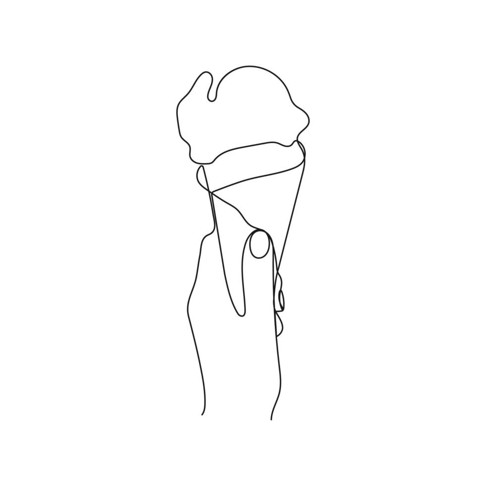 Hand Holding Ice Cream One Continuous Line Drawing Ice Cream Horn