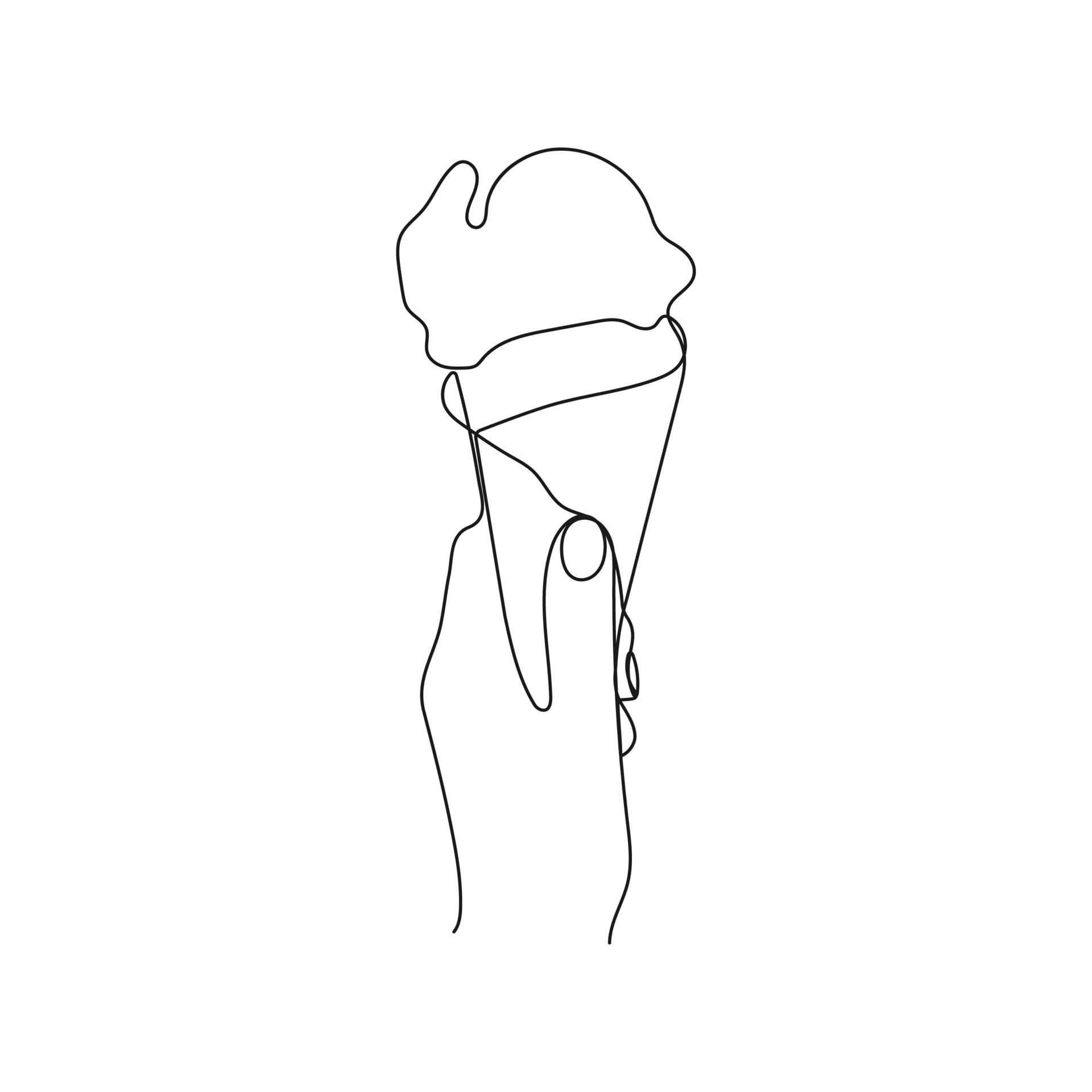Hand holding ice cream. One continuous line drawing. Ice cream horn. Hand drawn vector ...