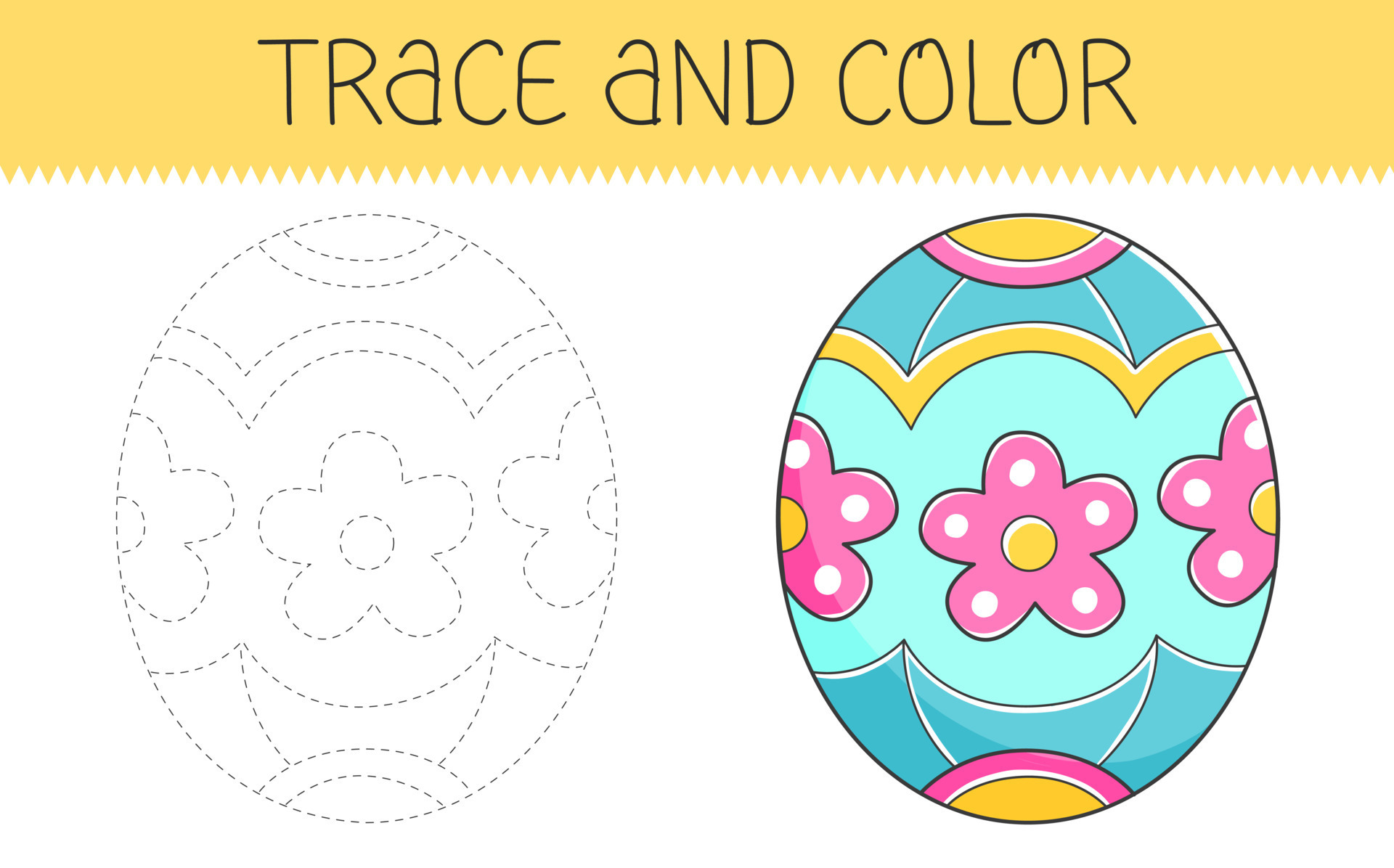 Trace and color coloring book with easter egg for kids. Coloring page ...