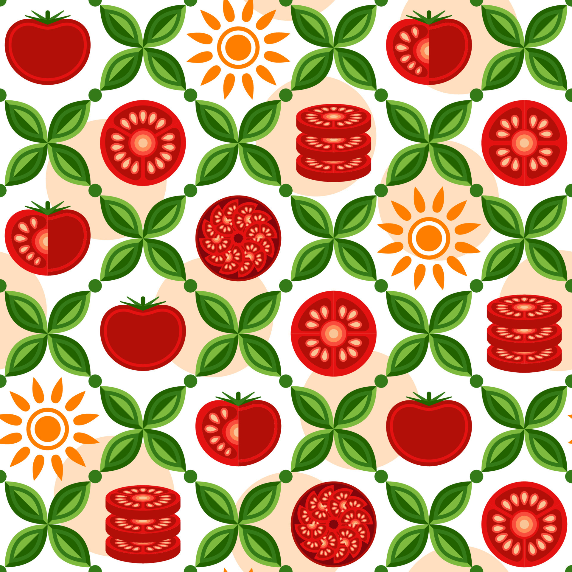 Tomato Background With Design Elements In Simple Geometric Style Seamless Staggered Pattern