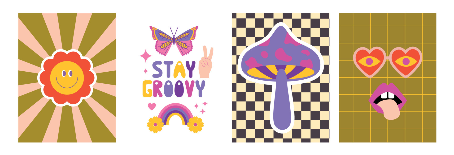 Set of Retro 70s Groovy Hippie posters. Retro vibes. Stay groovy ...