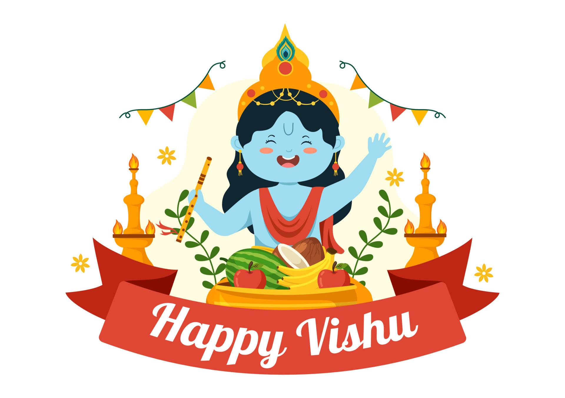 Happy Vishu Festival Illustration with Traditional Kerala Kani, Fruits and Vegetables for ...