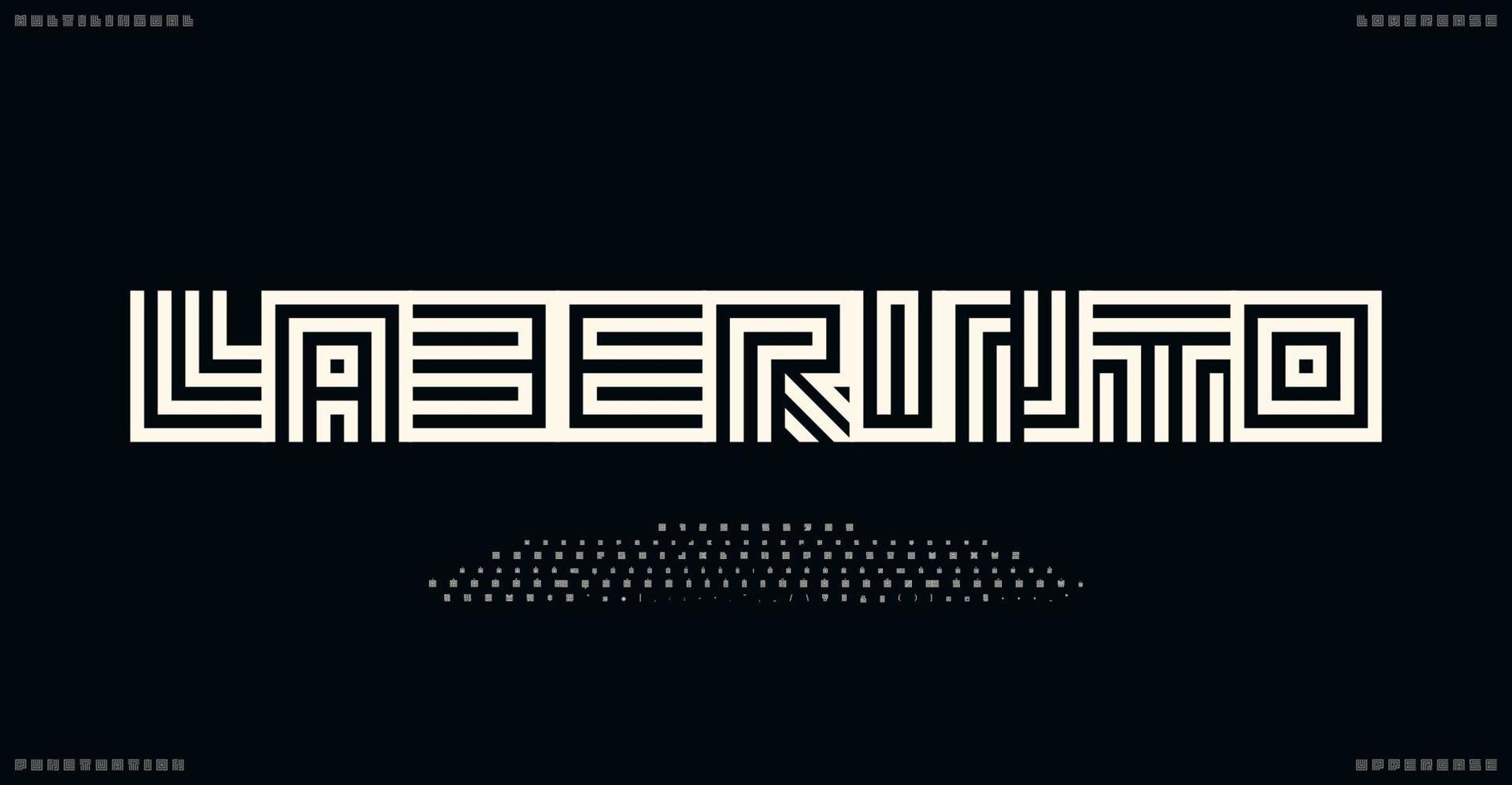 Labyrinth multilingual alphabet, geometric maze typeface, abstract path ...