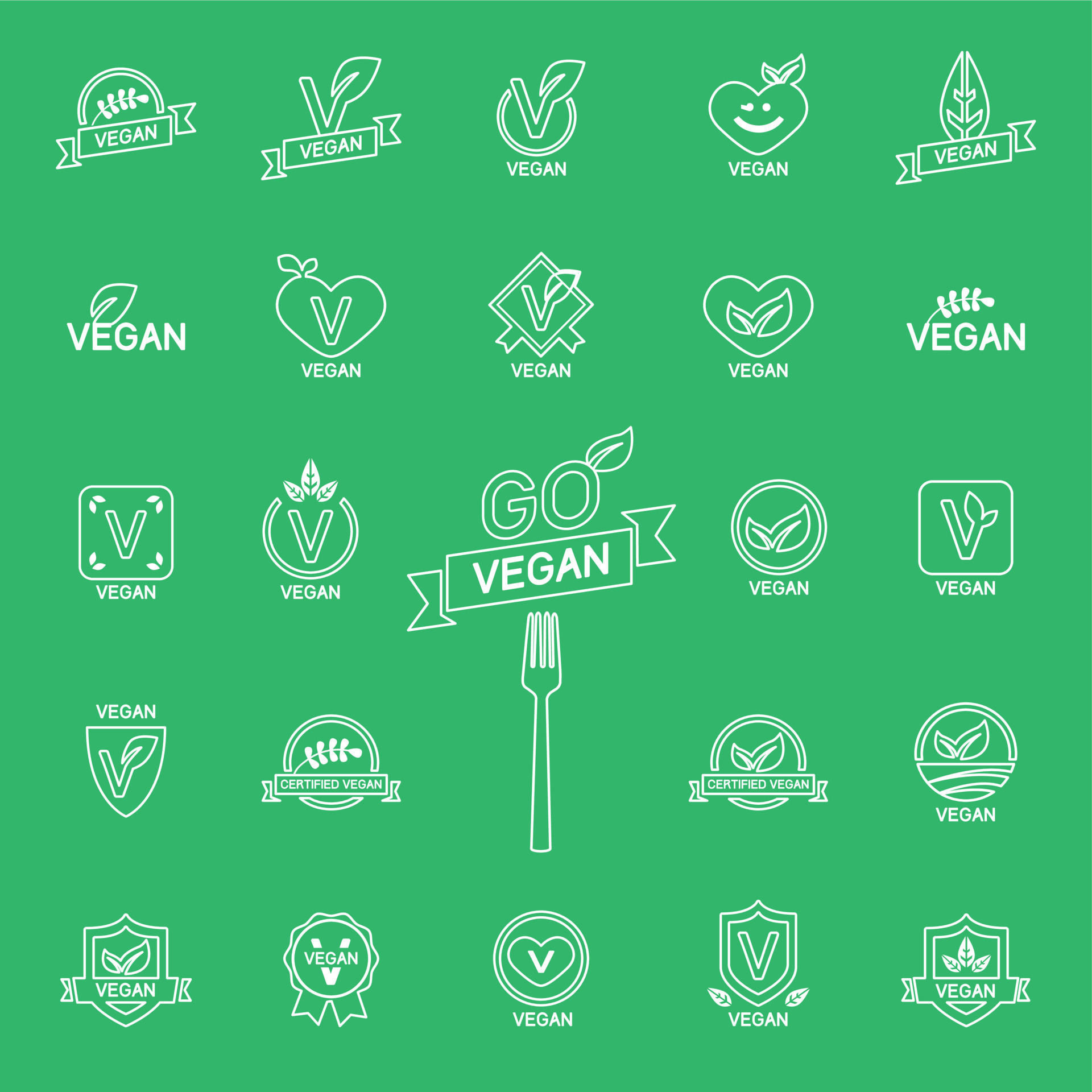 White thin line icons set 24 Icons Vegan food, set of badges, emblems ... White thin line icons set 24 Icons Vegan food, set of badges, emblems ...