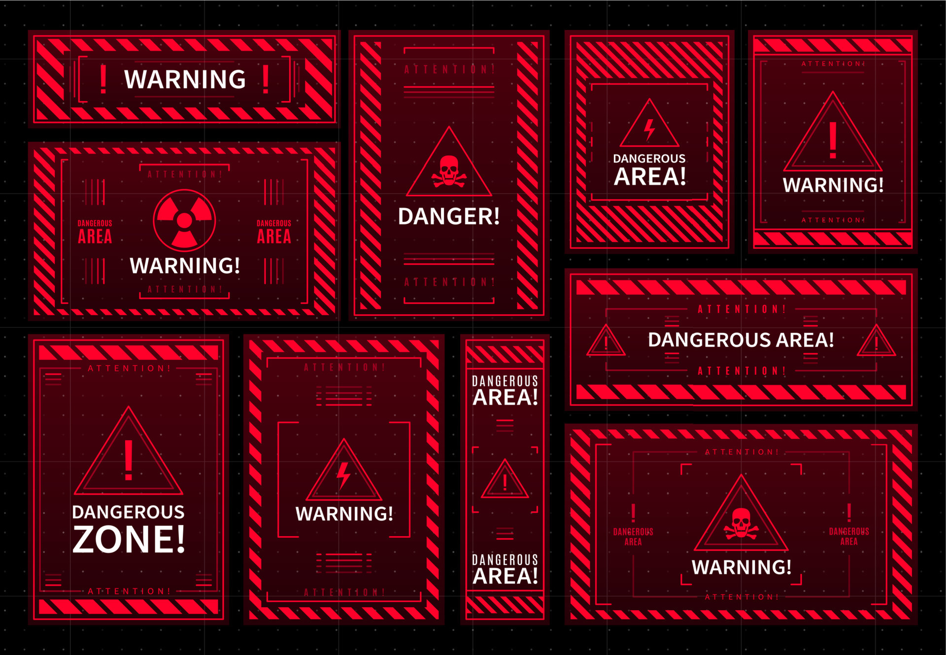 Danger area and contamination warning HUD frames 20402415 Vector Art at ... Danger area and contamination warning HUD frames 20402415 Vector Art at ...
