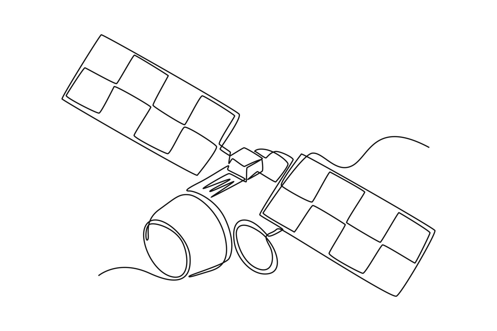 Continuous One Line Drawing Satellite Outer Space Concept Single Line Draw Design Vector