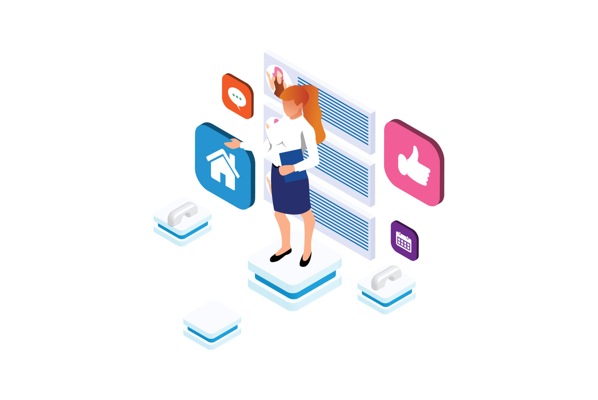 Modern isometric Web page design template for 24-7 call center support ...