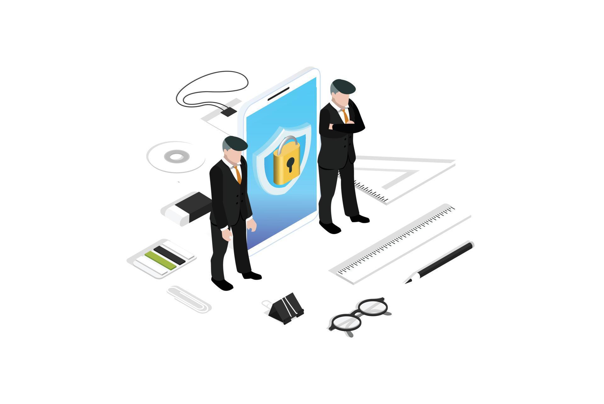 Isometric Secure Data Protect 3d Vector Set Privacy Protection