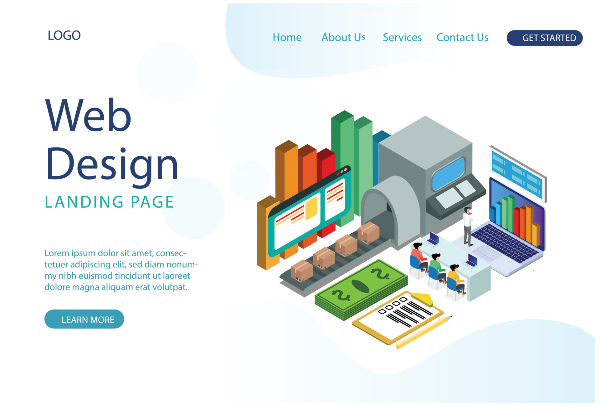 Modern Web Landing Page Isometric Smart Bitcoin Mining Illustration ...