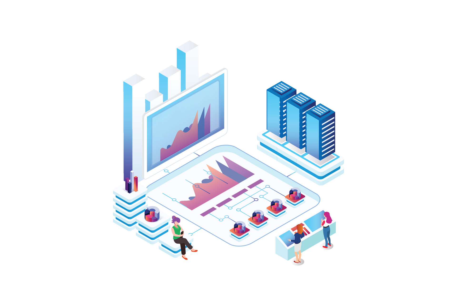 Modern Isometric Data Analysis Illustration Web Banners Suitable For Diagrams Infographics