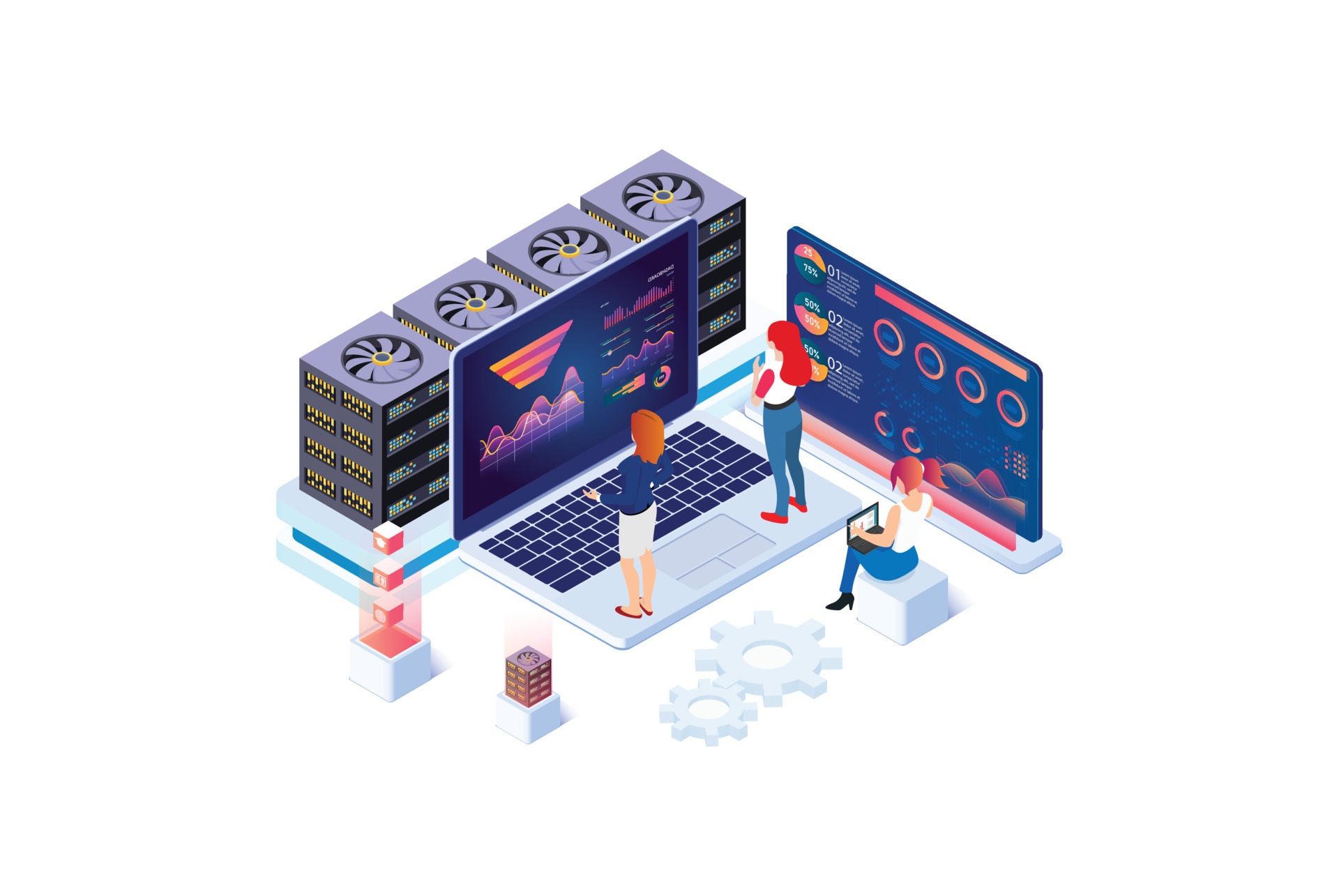 Modern Isometric Data Analysis Illustration Web Banners Suitable For Diagrams Infographics