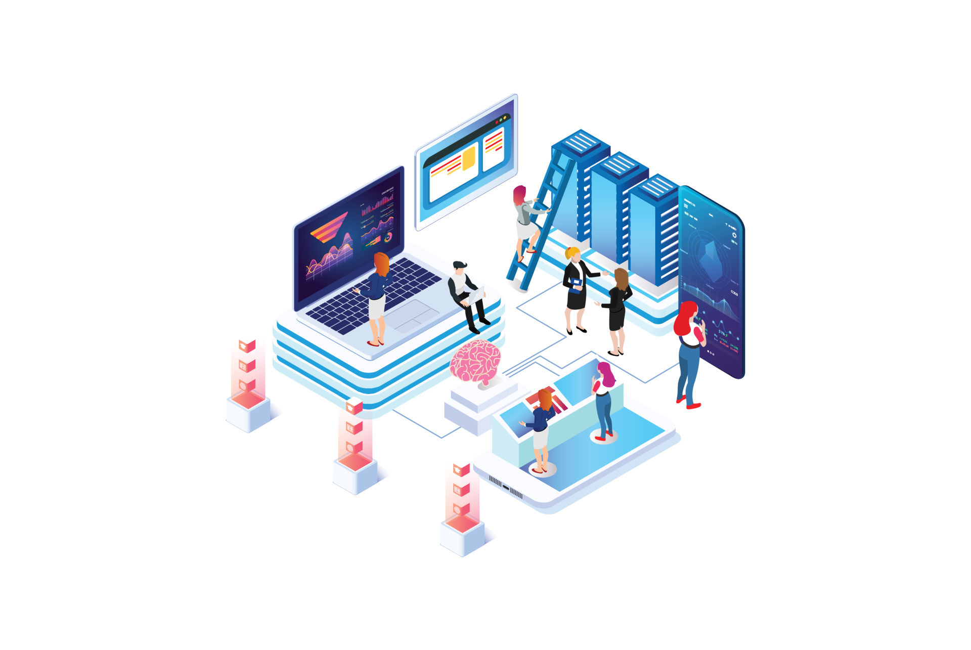 Modern Isometric Data Analysis Illustration Web Banners Suitable For Diagrams Infographics