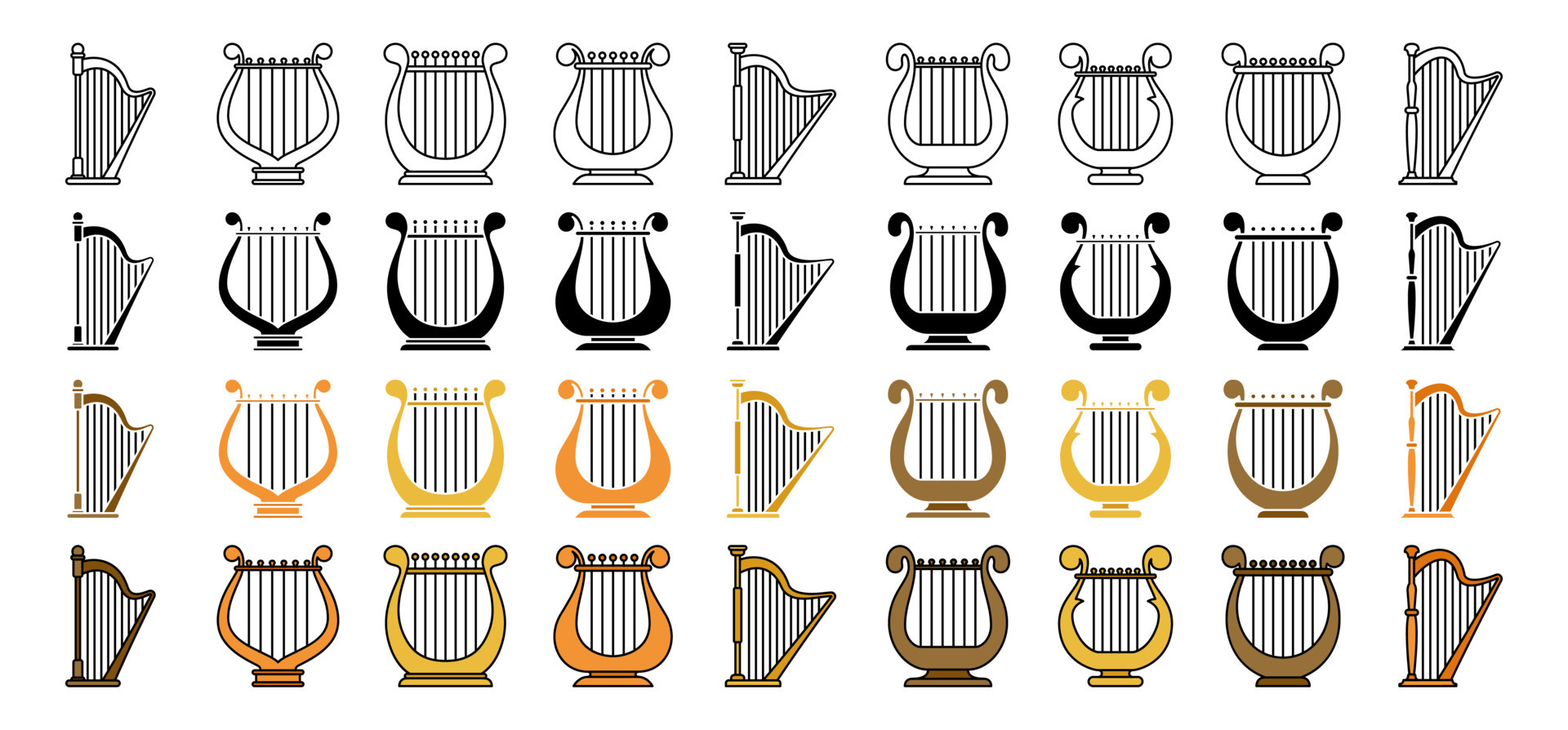 Collection of design elements for Harp 20413715 Vector Art at Vecteezy