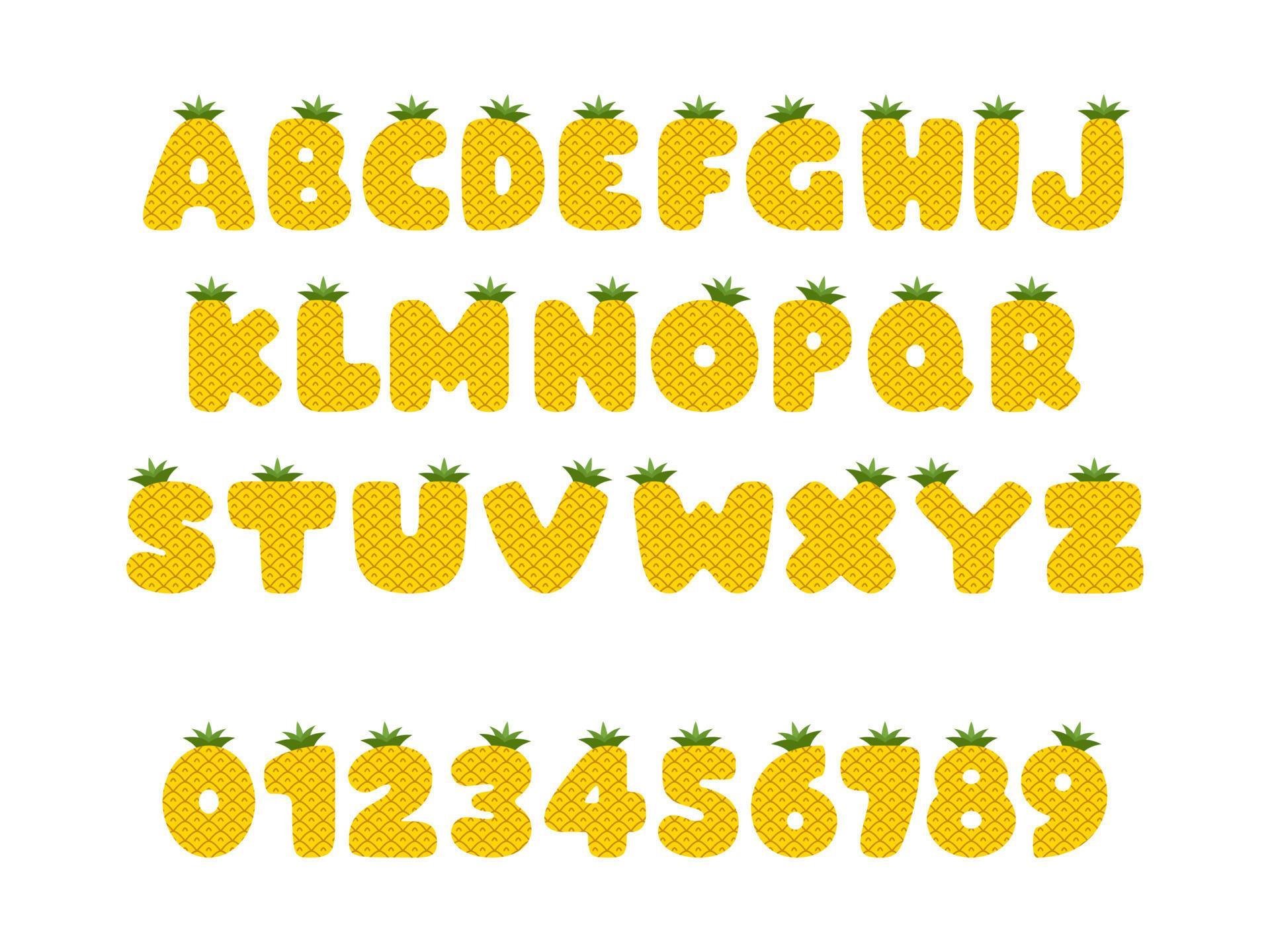 Pineapple font, english letters from A to Z with number 0 to 9 20413798 ...