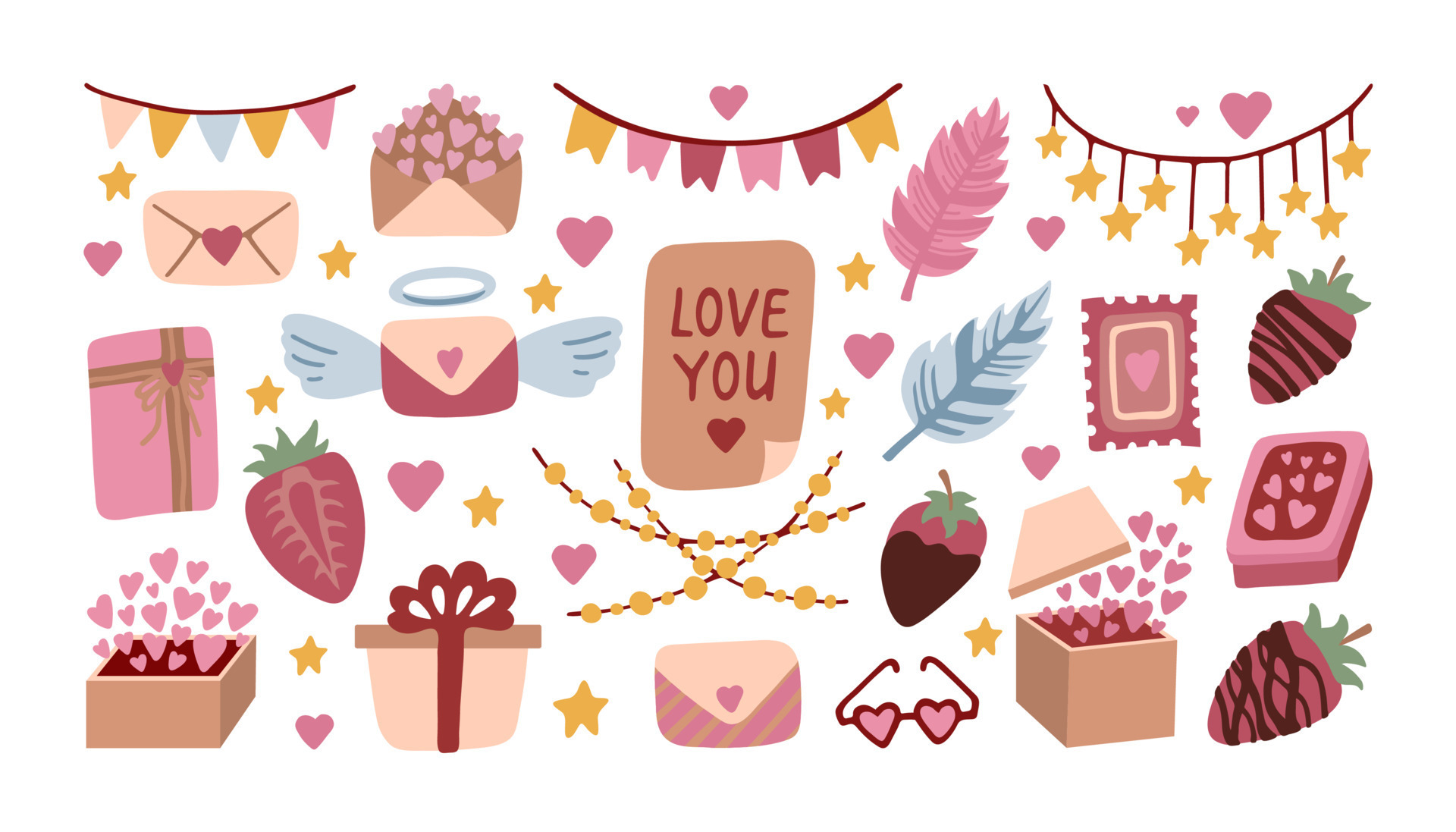 Romantic clipart collection in flat style. Vector illustration ...
