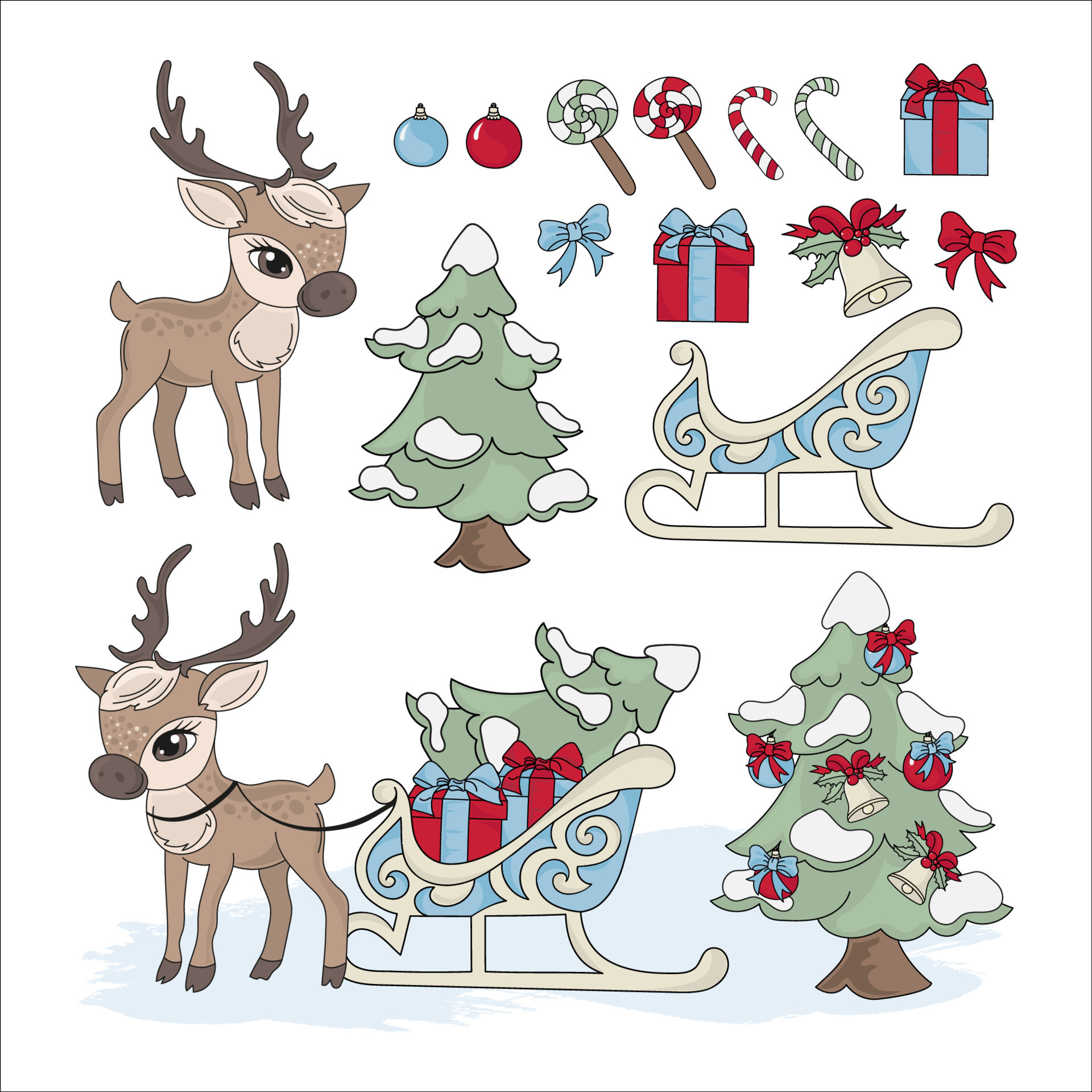 SLED DEER Christmas Cartoon Clip Art Vector Illustration Set 20431700 ... SLED DEER Christmas Cartoon Clip Art Vector Illustration Set 20431700 ...