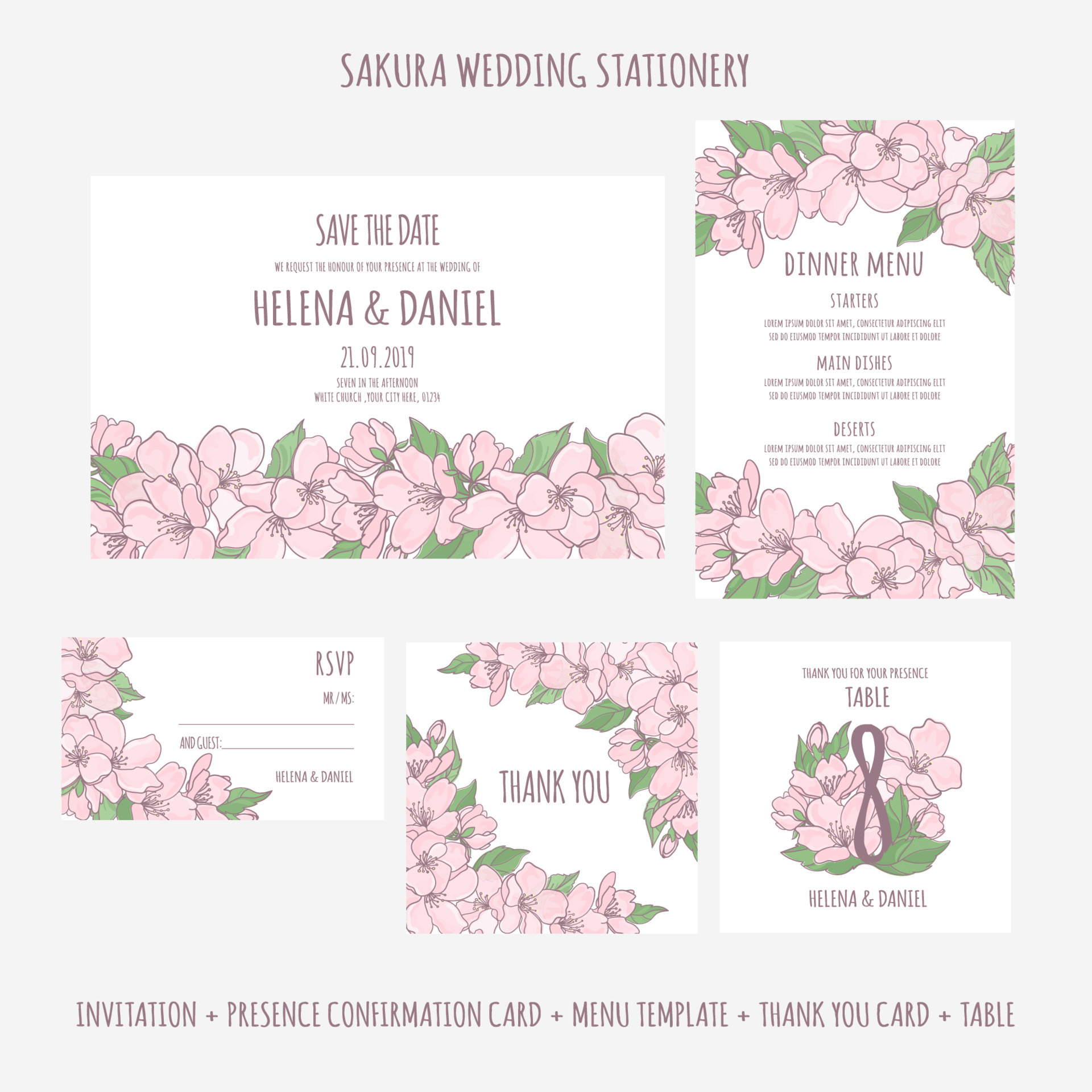 WEDDING STATIONERY Floral Templates Vector Illustration Set 20432417 ...