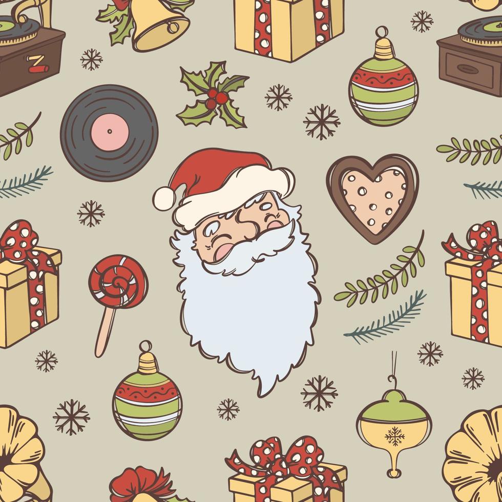 RETRO MOOD CHRISTMAS Santa Smiles Seamless Pattern Vector 20433035 ...