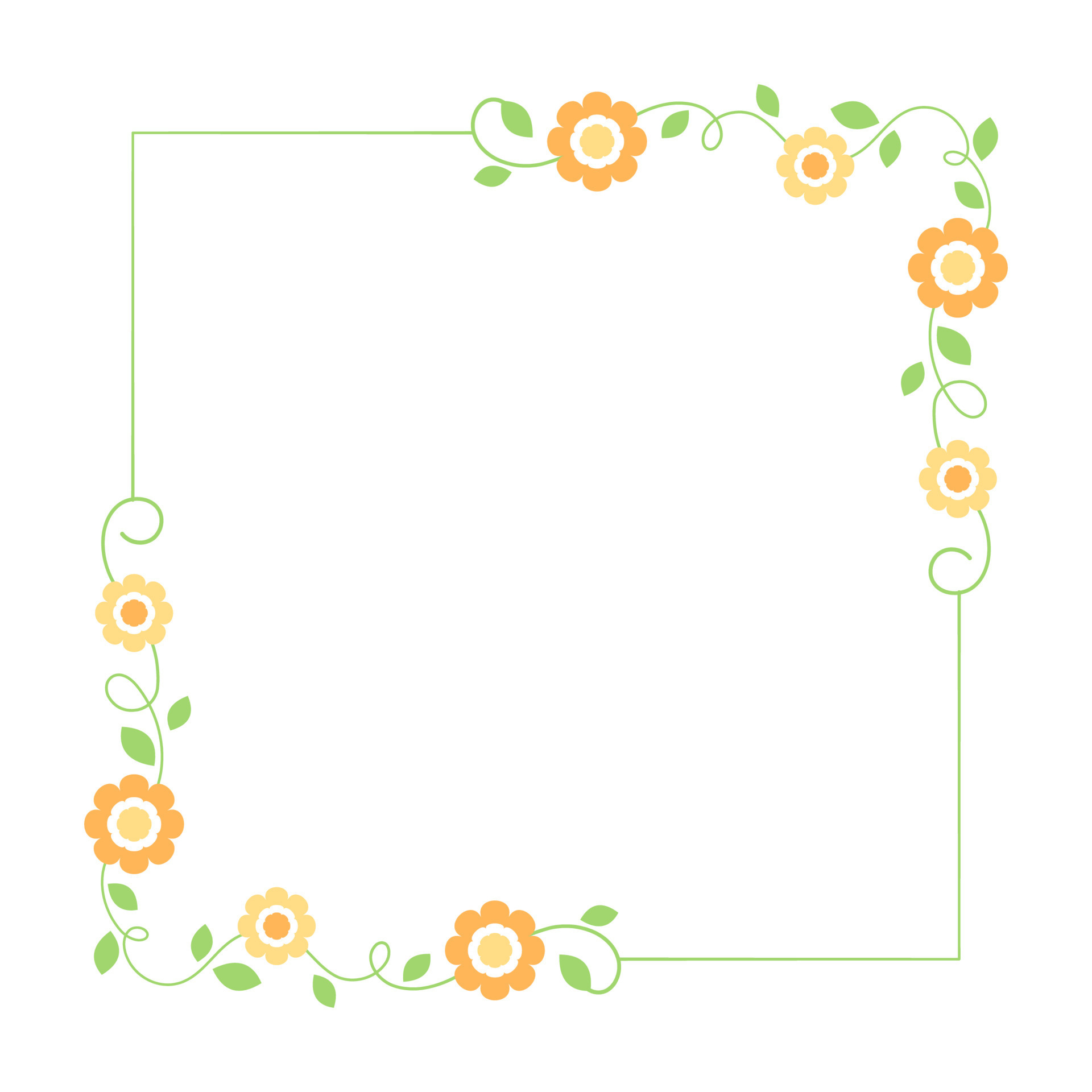 Cute botanical square frame. Hand drawn line border, leaves and flowers ... Cute botanical square frame. Hand drawn line border, leaves and flowers ...