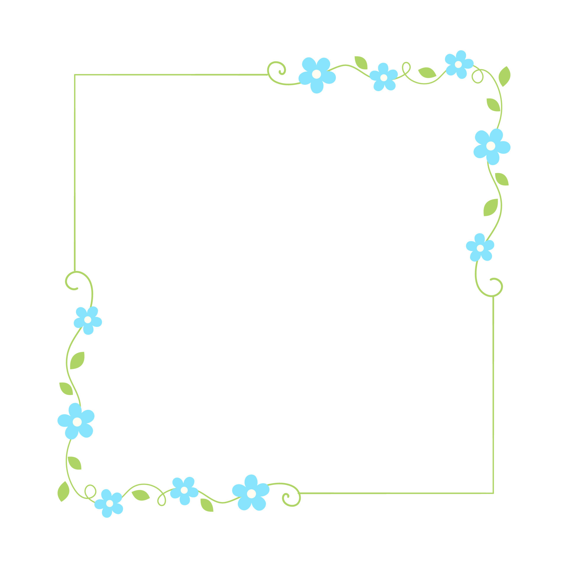 Cute Botanical Square Frame Hand Drawn Line Border Leaves And Flowers Wedding Invitation And