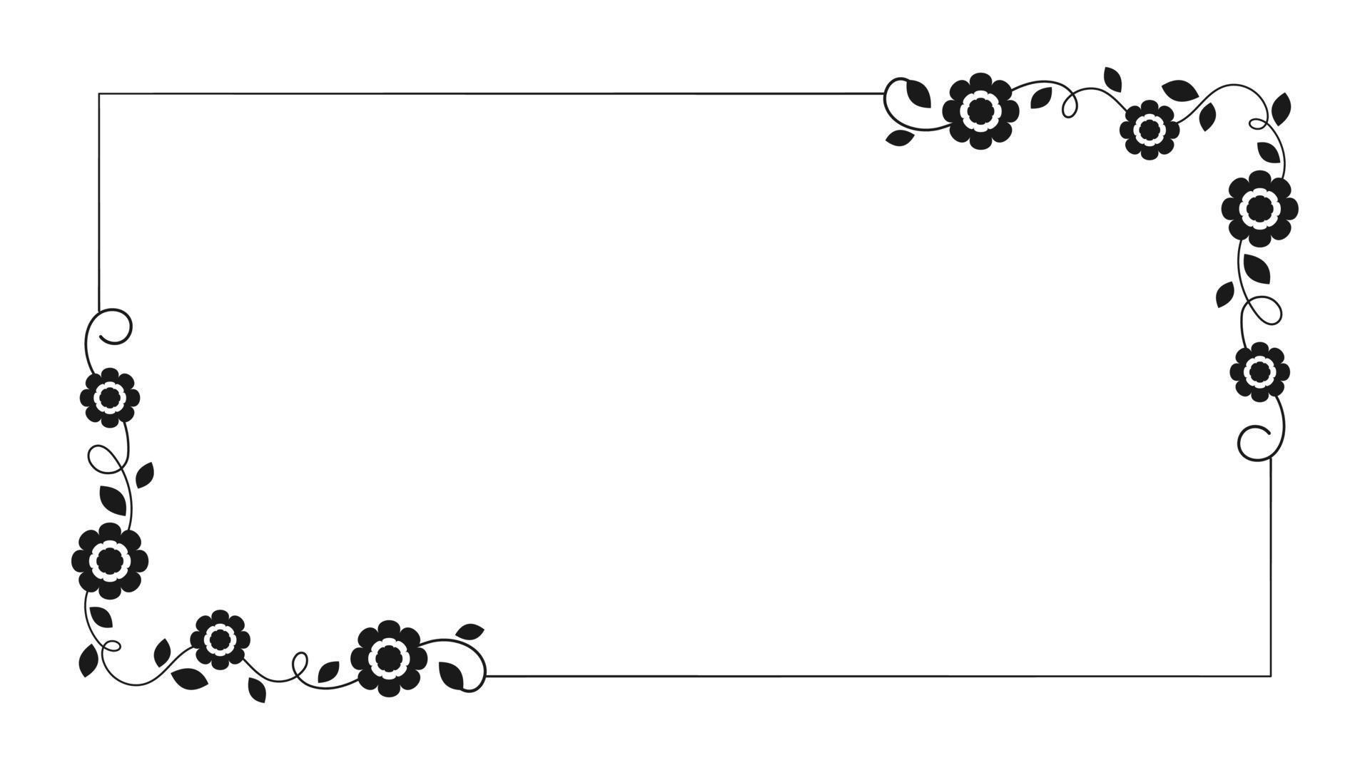 Floral rectangle frame. Hand drawn line border, leaves and flowers ...