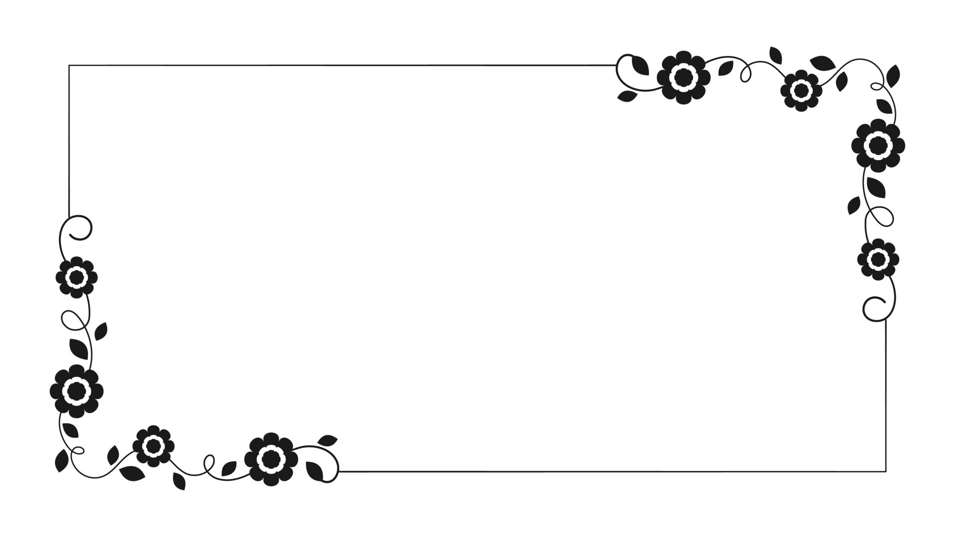 Floral Rectangle Frame Hand Drawn Line Border Leaves And Flowers Wedding Invitation And Cards