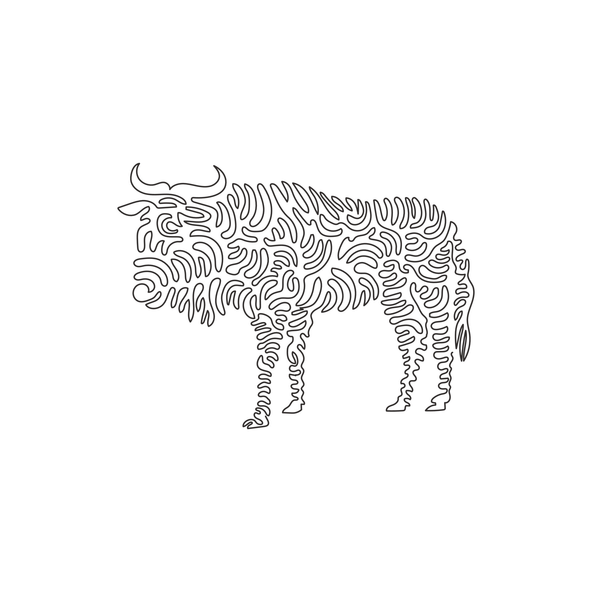 Single Curly One Line Drawing Of Cute Wildebeest Abstract Art Continuous Line Draw Graphic