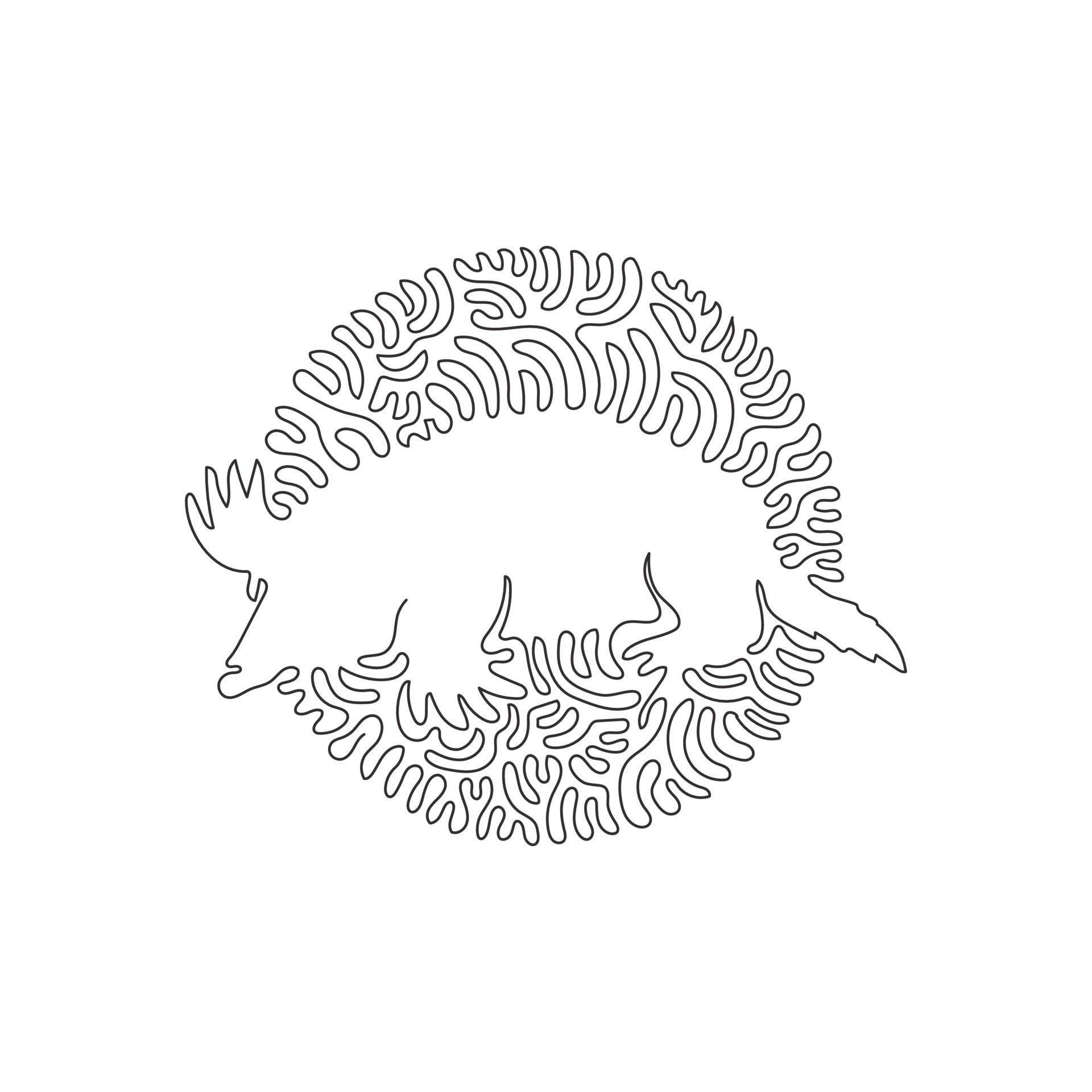 Continuous One Curve Line Drawing Of Aggressive Mammal Abstract Art In Circle Single Line