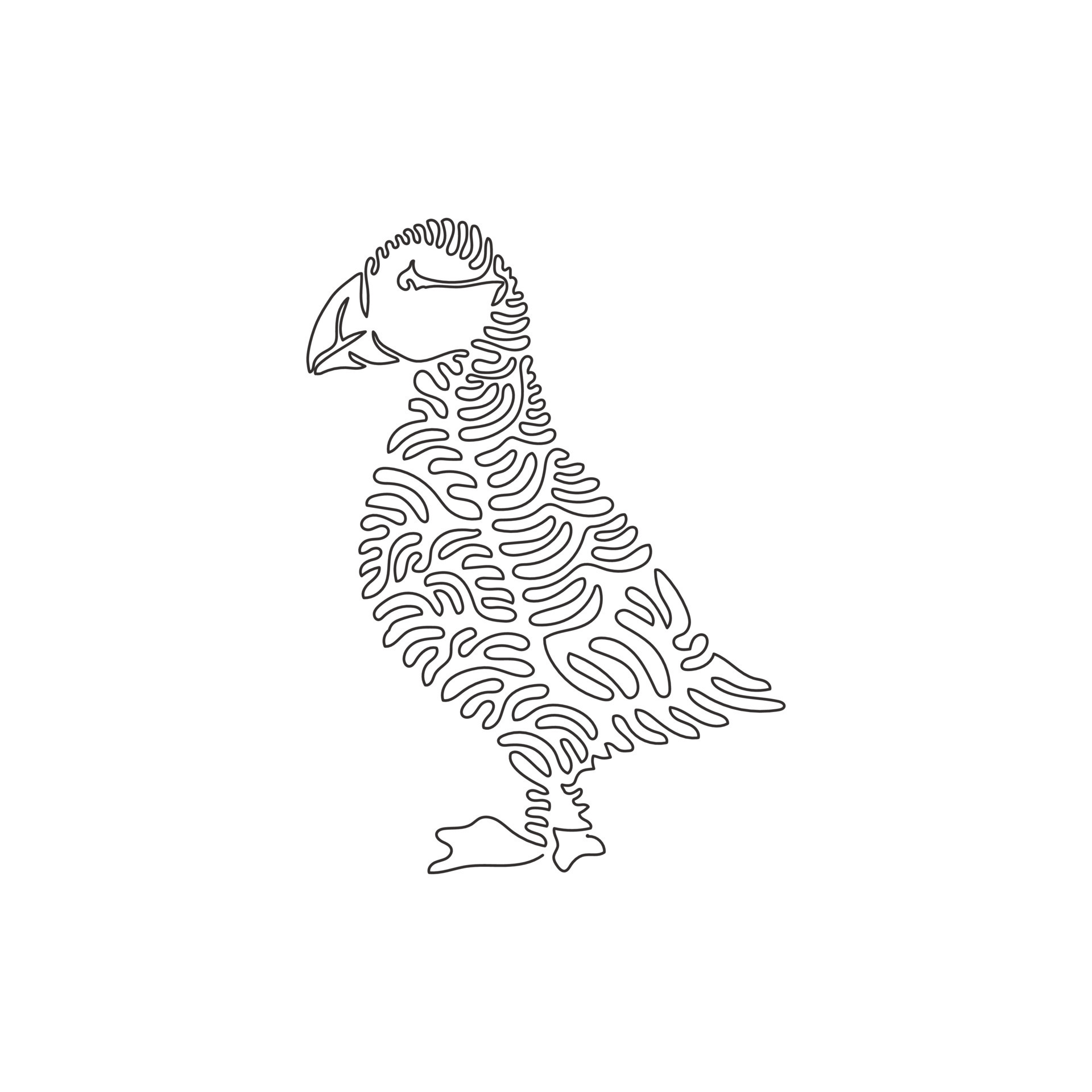 Single Swirl Continuous Line Drawing Of Adorable Puffin Abstract Art