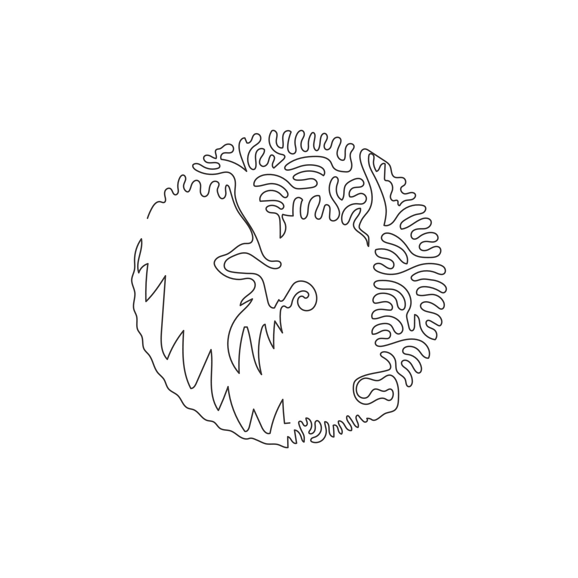 Continuous One Curve Line Drawing Of Yak Herbivore Mammals Abstract Art In Circle Single Line